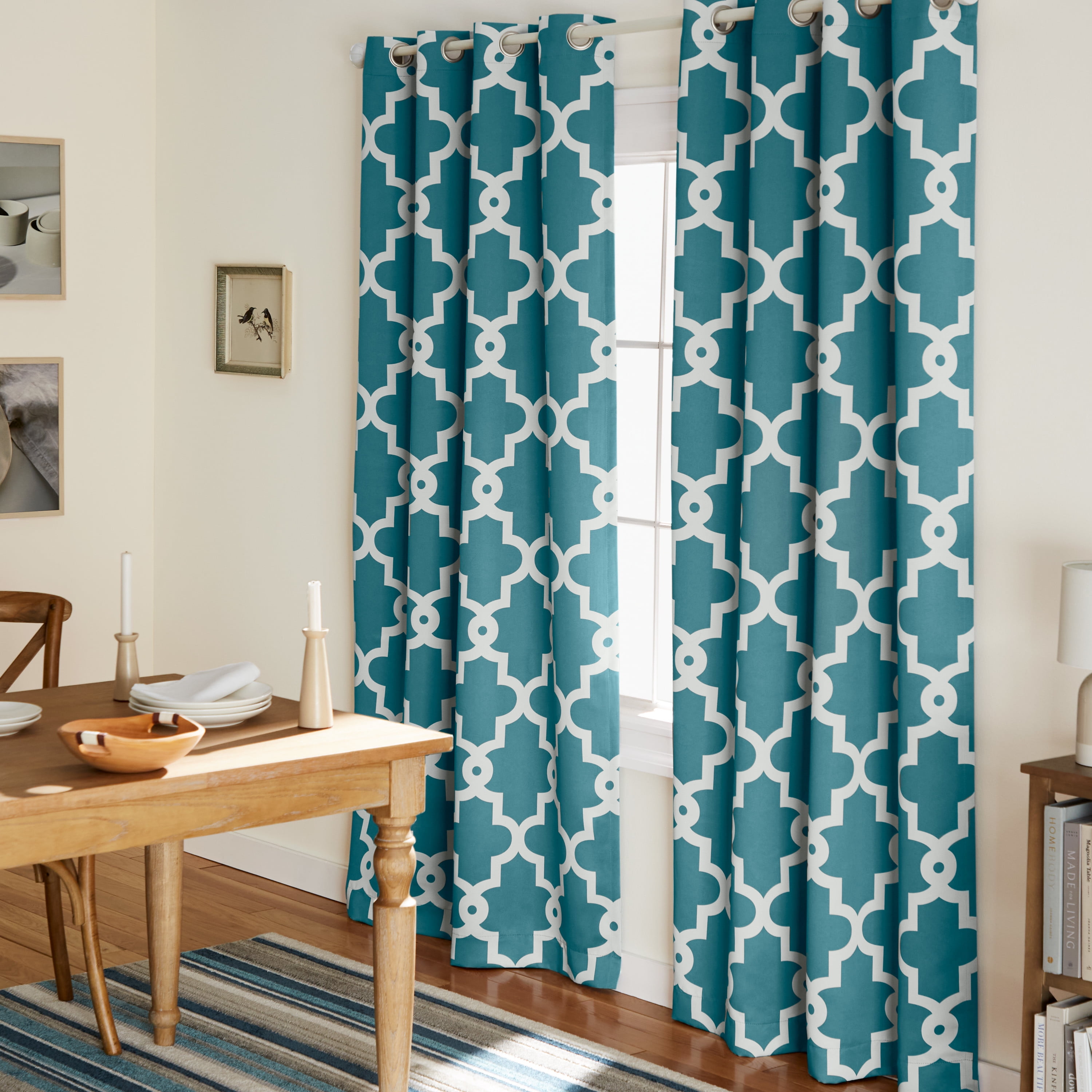 TOWN & COUNTRY Ironwork Trellis Sateen Curtains, 52x108, Teal - Walmart.com