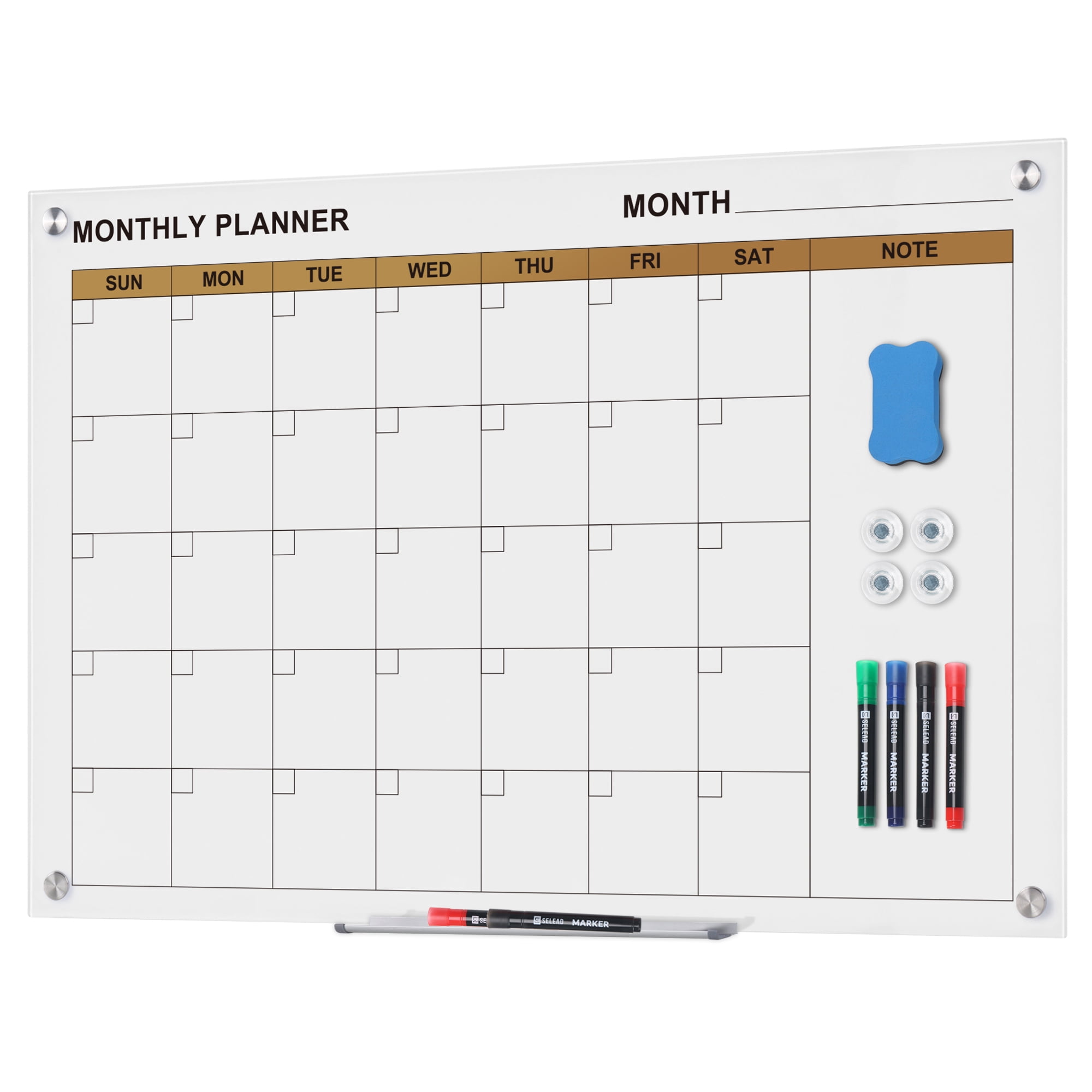 Large Clear Glass Calendar White Board - 48x32 inches Magnetic Dry ...