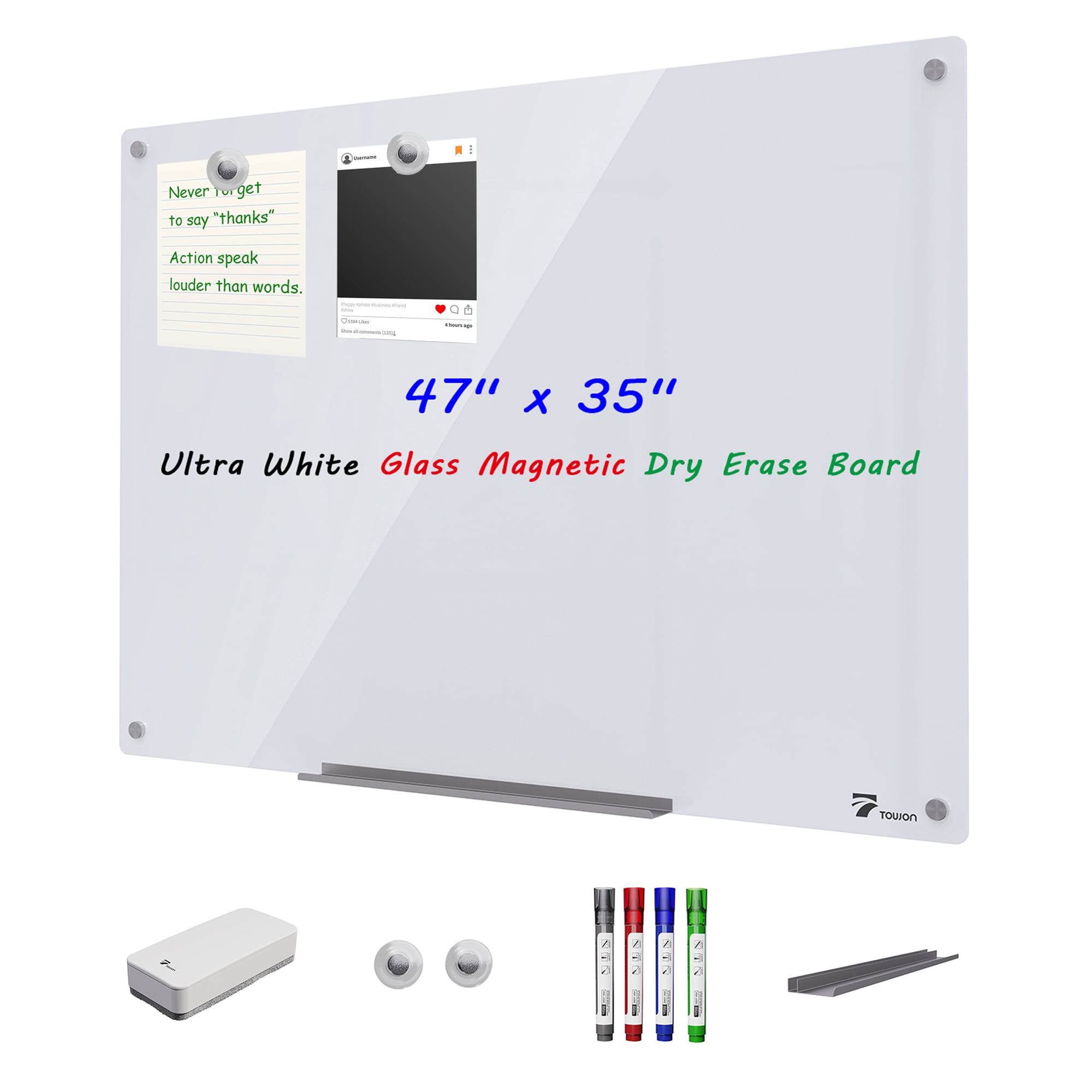 TOWON 4'x3' Magnetic Dry Erase White Board - Wall Mounted, Vertical ...