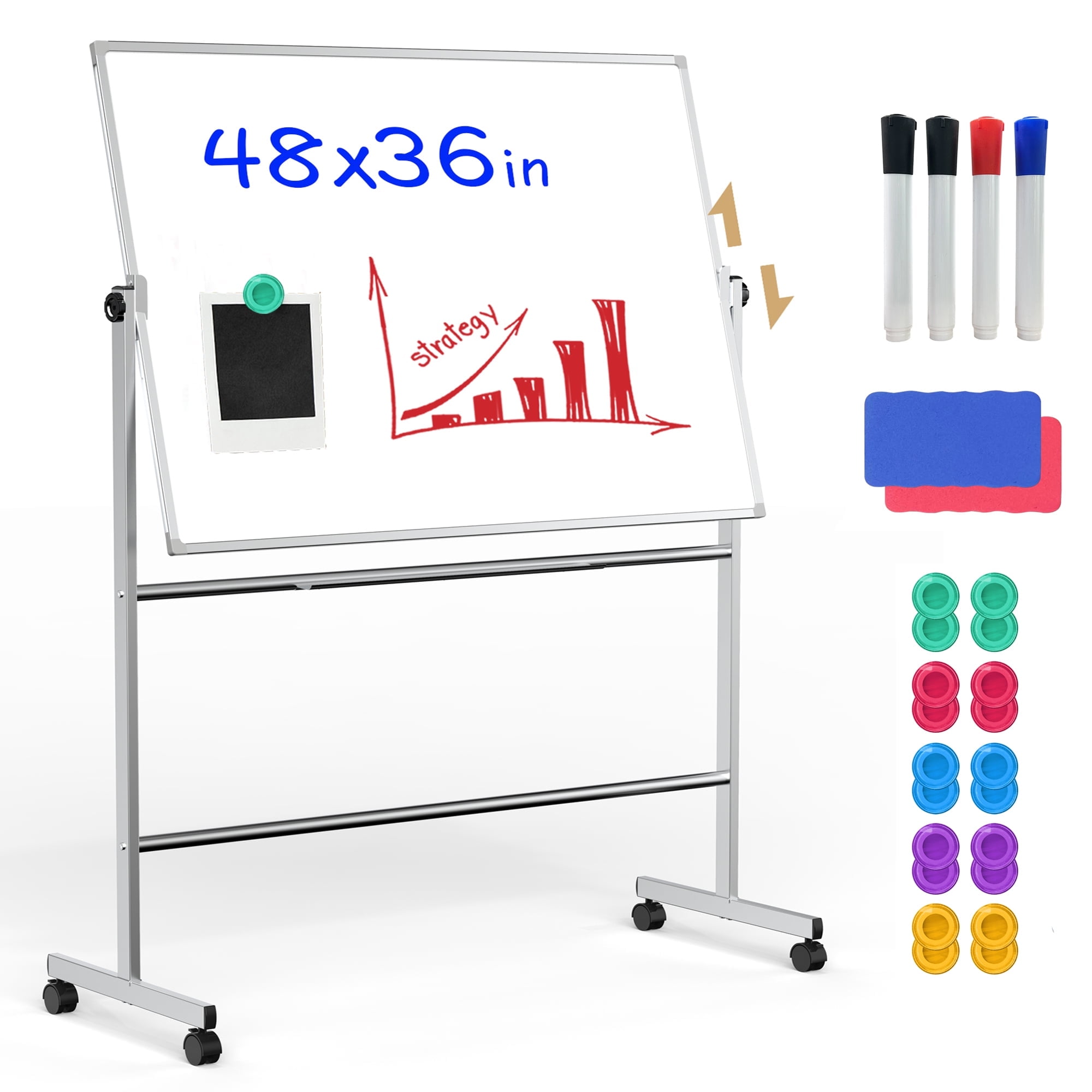 TOWON Portable Double-Sided Whiteboard - 48"x36" Adjustable Magnetic ...
