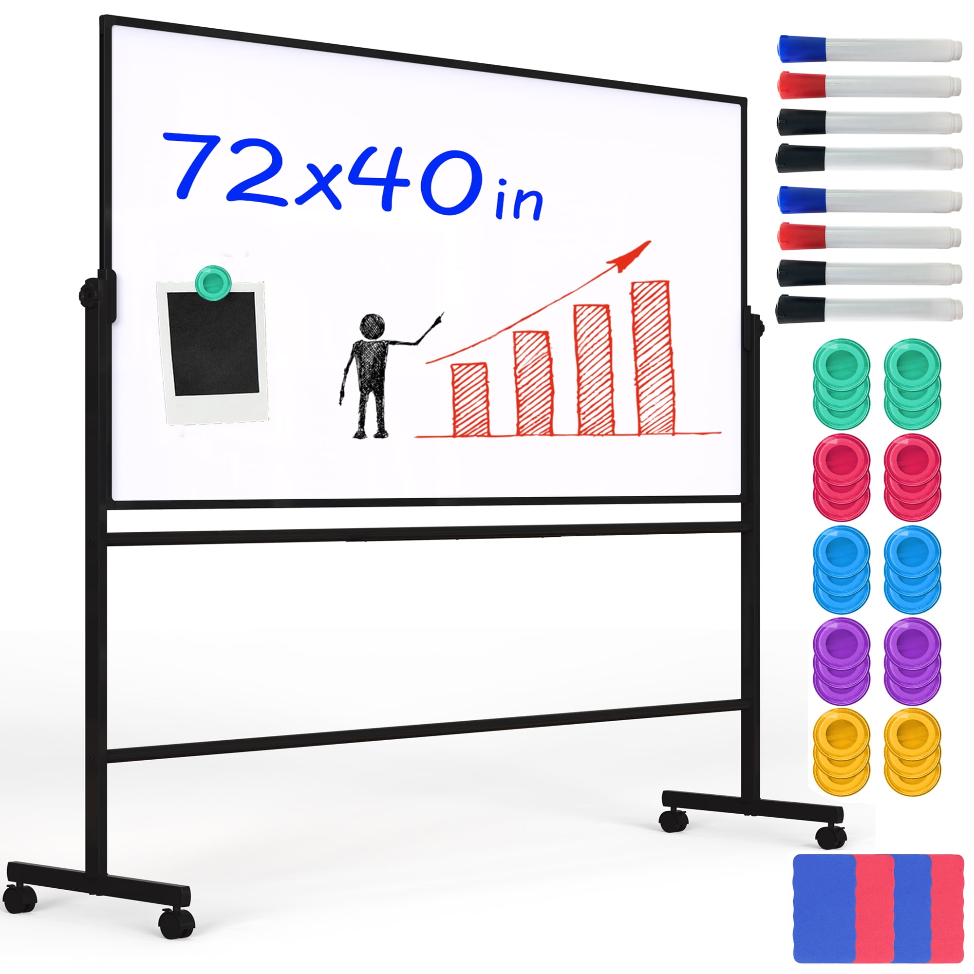 "TOWON Easy Erase, Double-Sided Whiteboard - 72""x40"" Adjustable ...