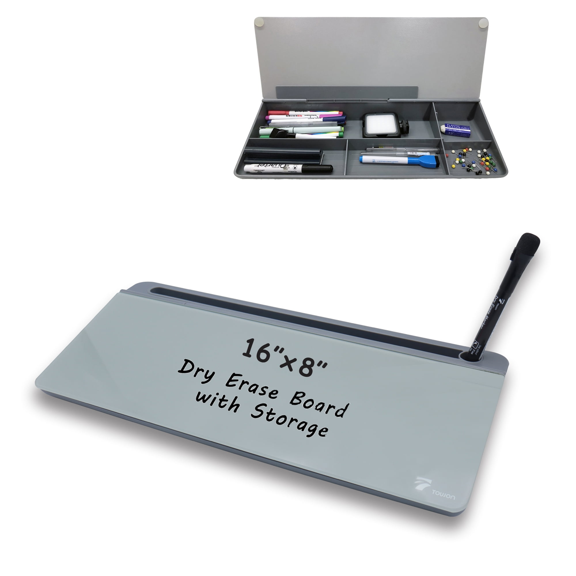 TOWON Glass Dry Erase Board with Desk Organizer, Marker, Holder ...