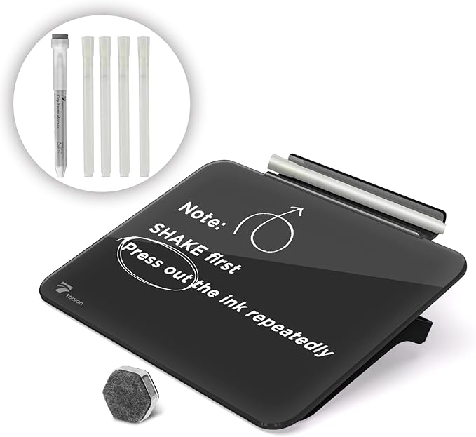 TOWON Small Glass Dry Erase Board, Desk White Board with Standing, Mini ...