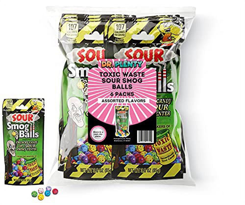 TOXIC WASTE Sour Smog Balls (6 Pack) - Crunchy Candy with a Chewy Sour ...