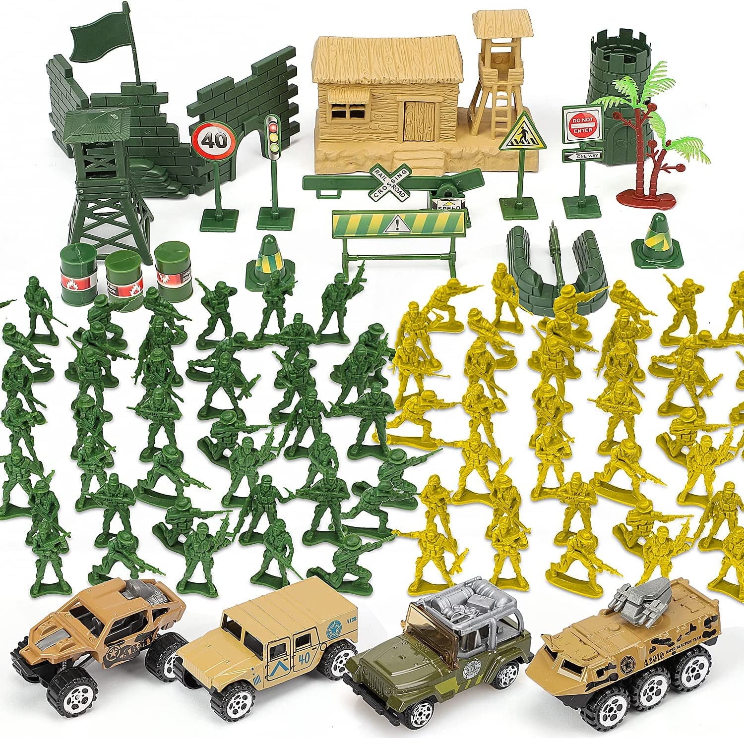 TOY Life Army Men Playset, Die Cast Vehicles, 95 Piece Plastic Battle ...