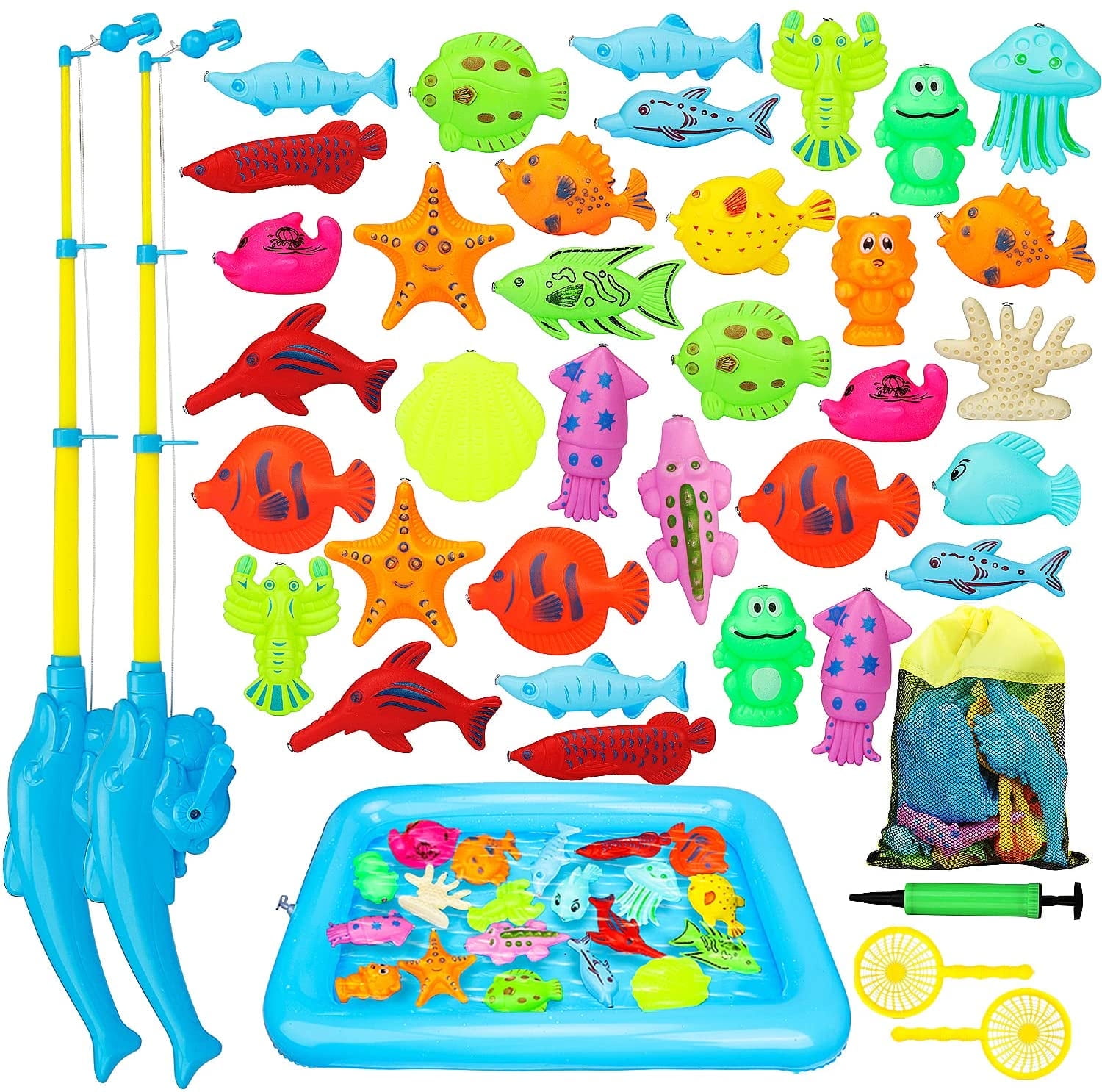 TOY Life Kids Magnetic Fishing Bath Toy Set with Rod, Play Catching ...