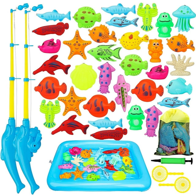 TOY Life Kids Magnetic Fishing Bath Toy Set with Rod, Play Catching ...