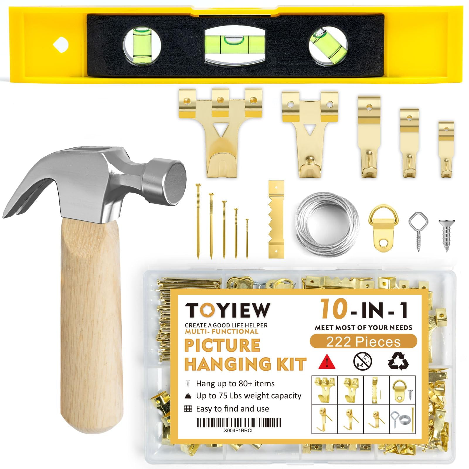 TOYIEW Picture Hanging Kit, 224pcs Hanging Hardware with Hooks, Wire ...