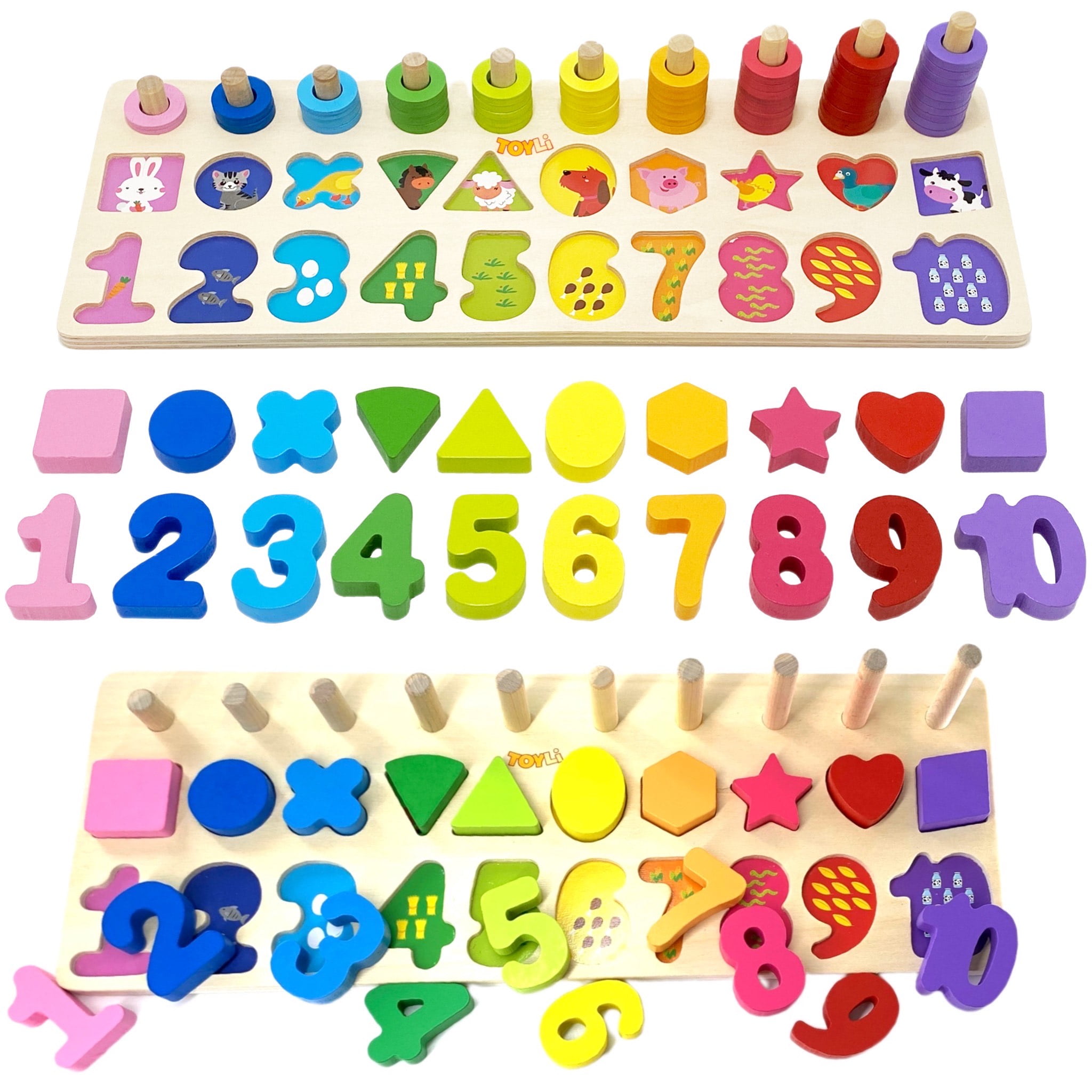 Toyli Montessori Wooden Number Puzzle Mathematics And Counting Board 4 In