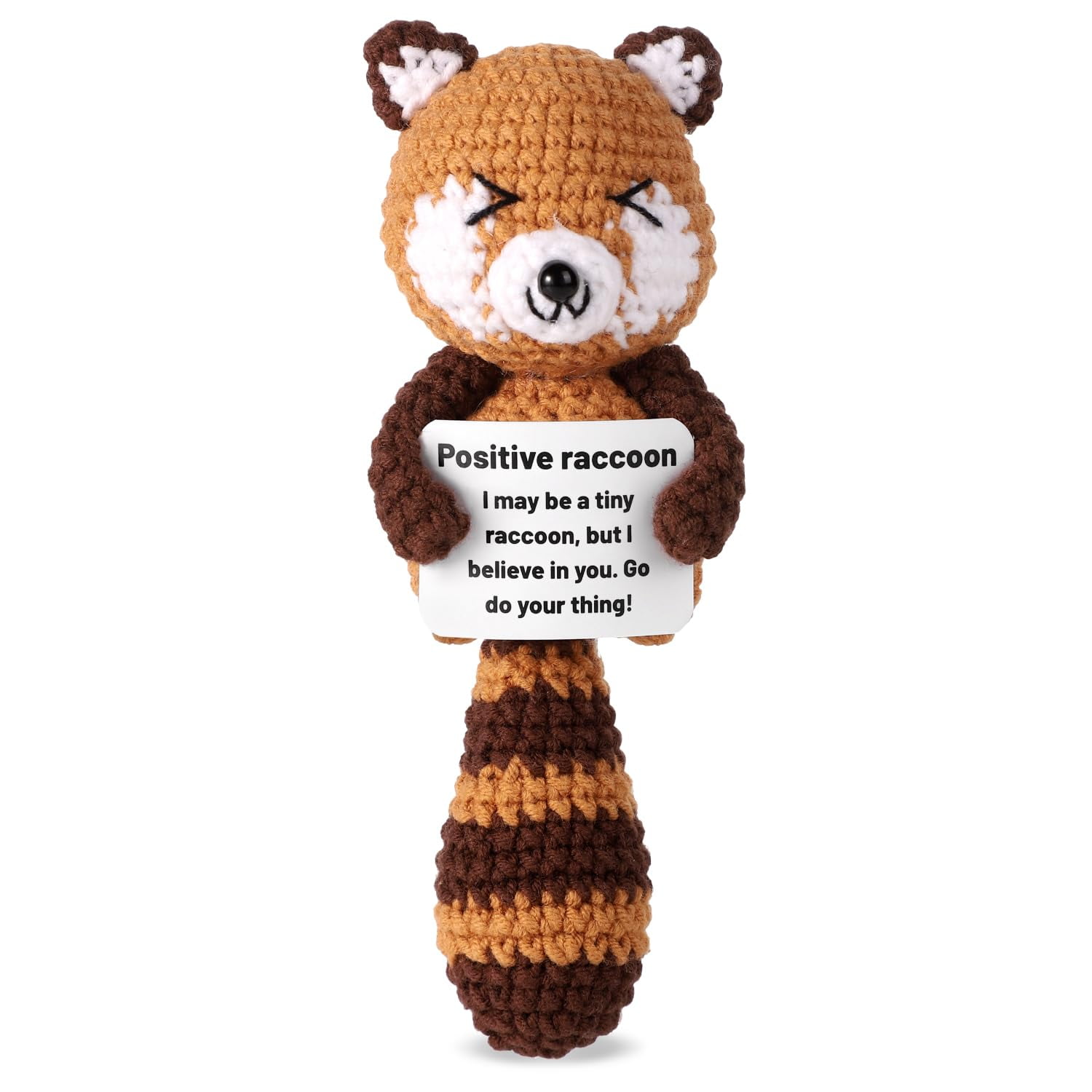 TOYMIS Positive Raccoon, 5.9 Inch Crochet Raccoon Emotional Support ...