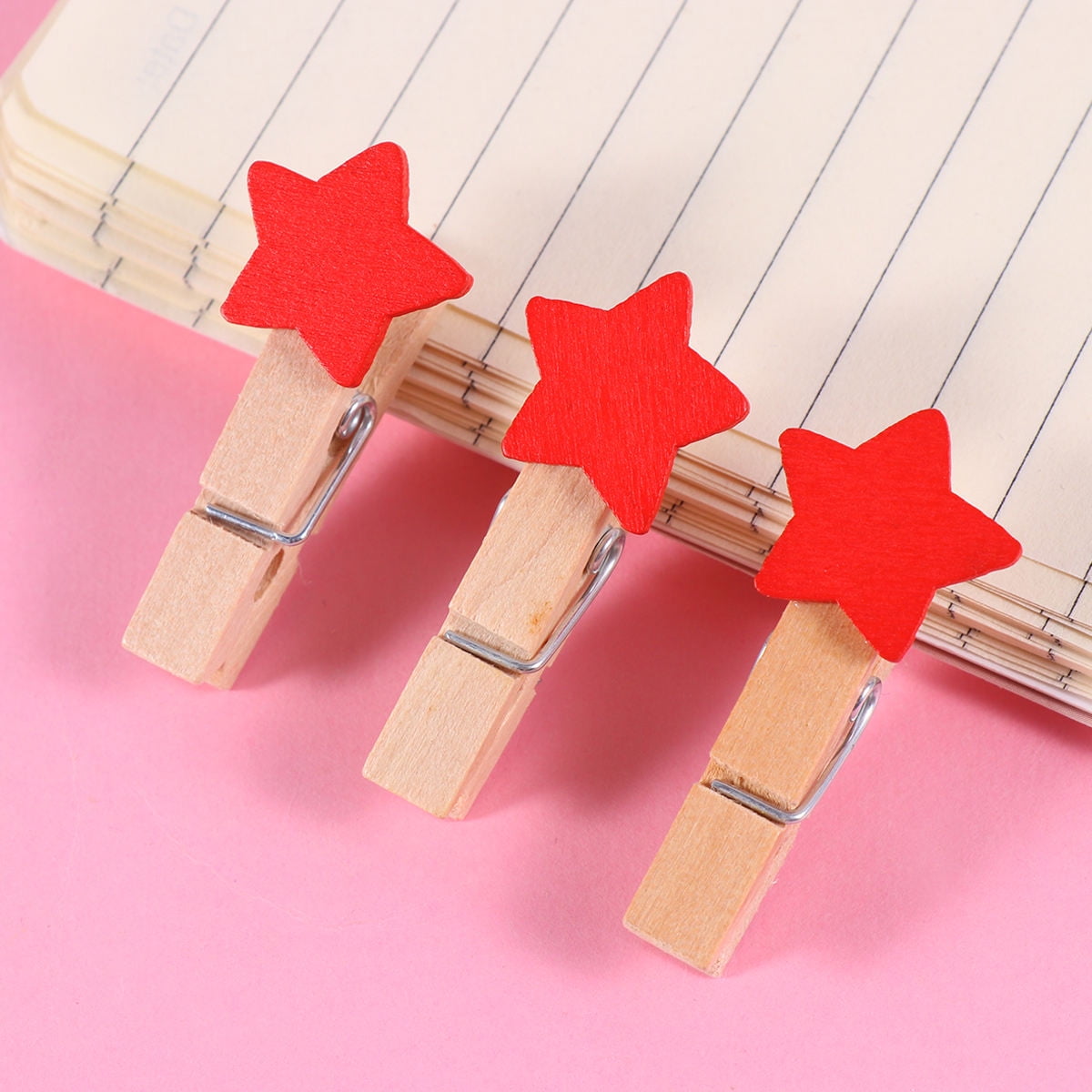 TOYMYTOY 100Pcs Red Wooden Photo Clips Star Shape Paper Clips for Home ...