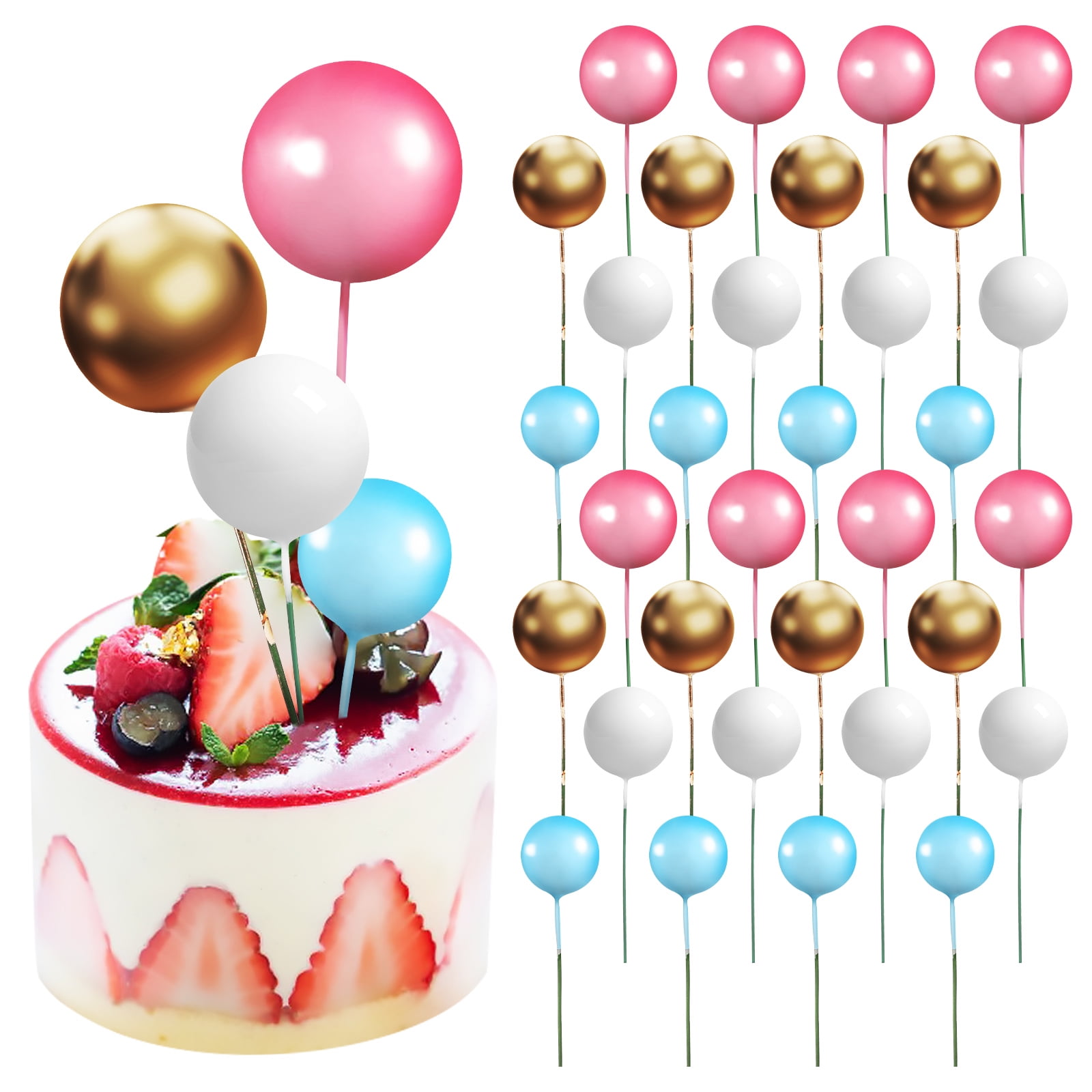 TOYMYTOY 40 Pcs Mini Balloon Cake Toppers Foam Ball Cake Picks Cupcake ...