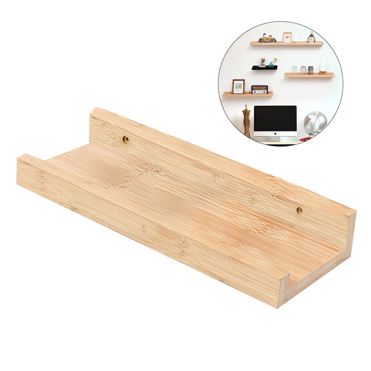 TOYMYTOY Bamboo Wall Shelf Floating Ledge Storage Wall Shelves Rack ...