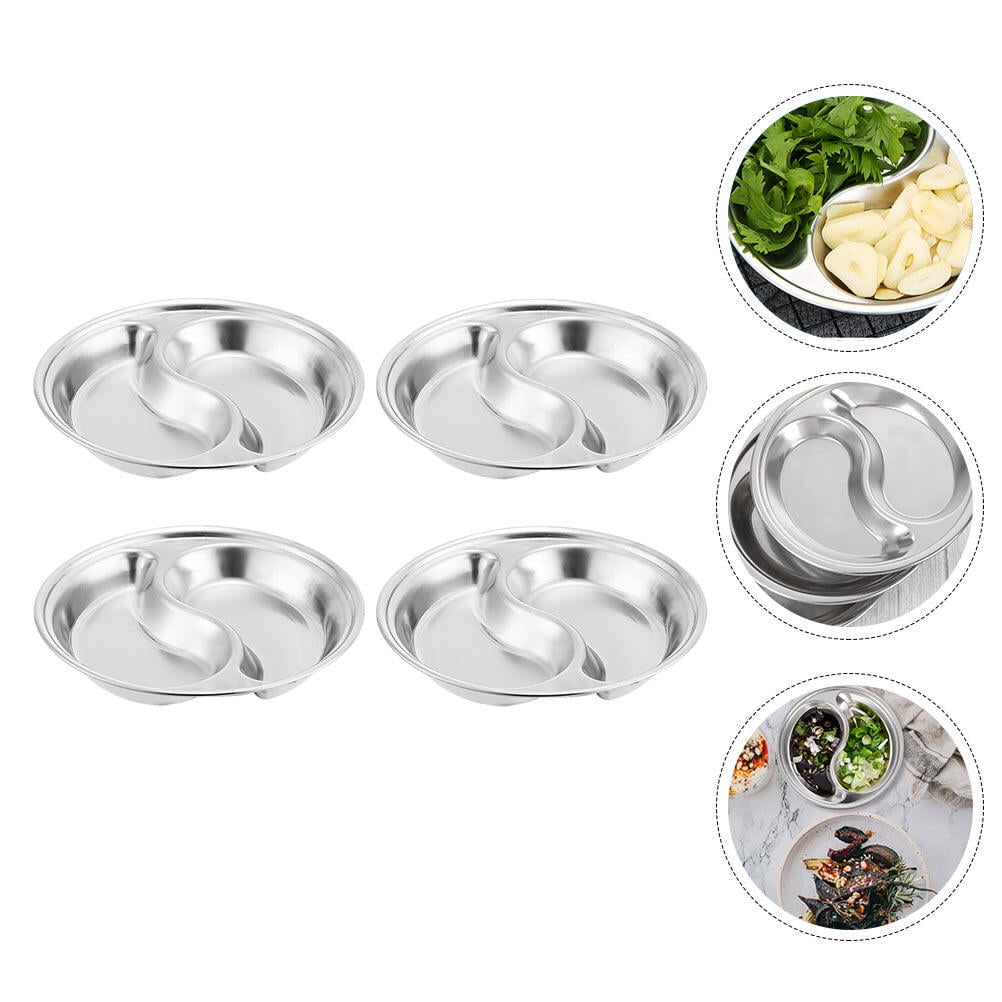 TOYMYTOY Stainless Steel Round Divided Seasoning Plates for Restaurant ...