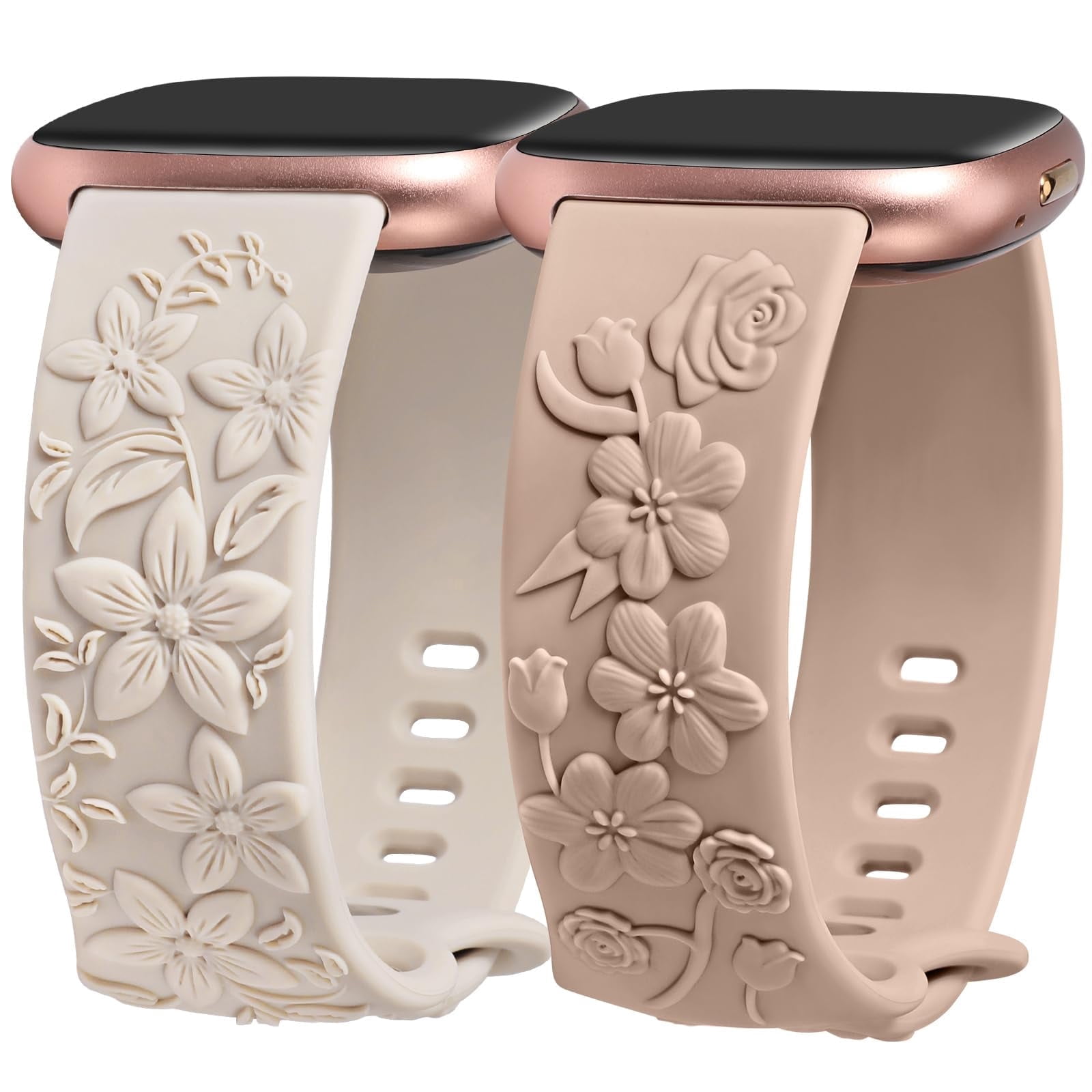 TOYOUTHS 2 Pack Floral Engraved Band Compatible with Fitbit Versa 4 ...