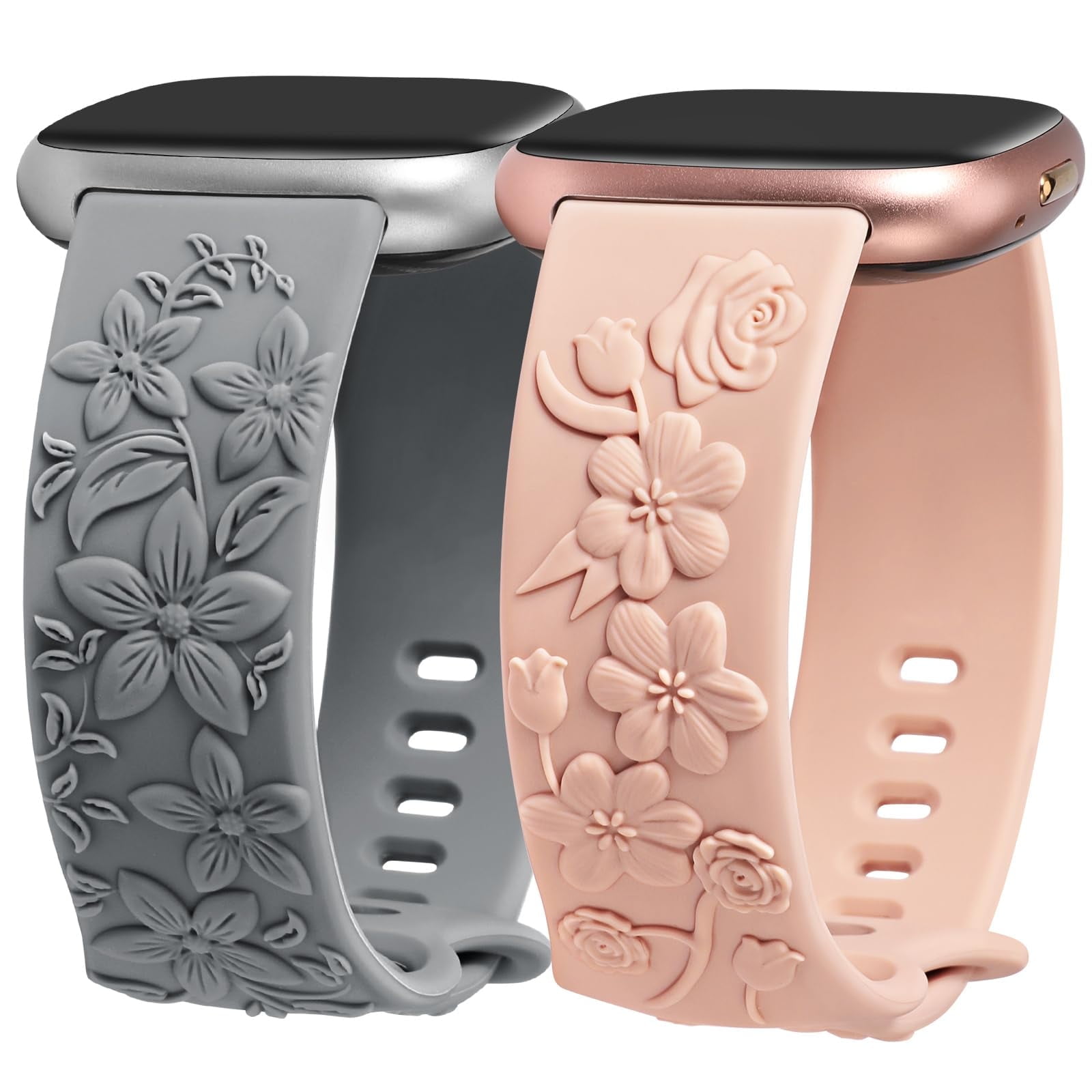 TOYOUTHS 2 Pack Floral Engraved Band Compatible with Fitbit Versa 4 ...