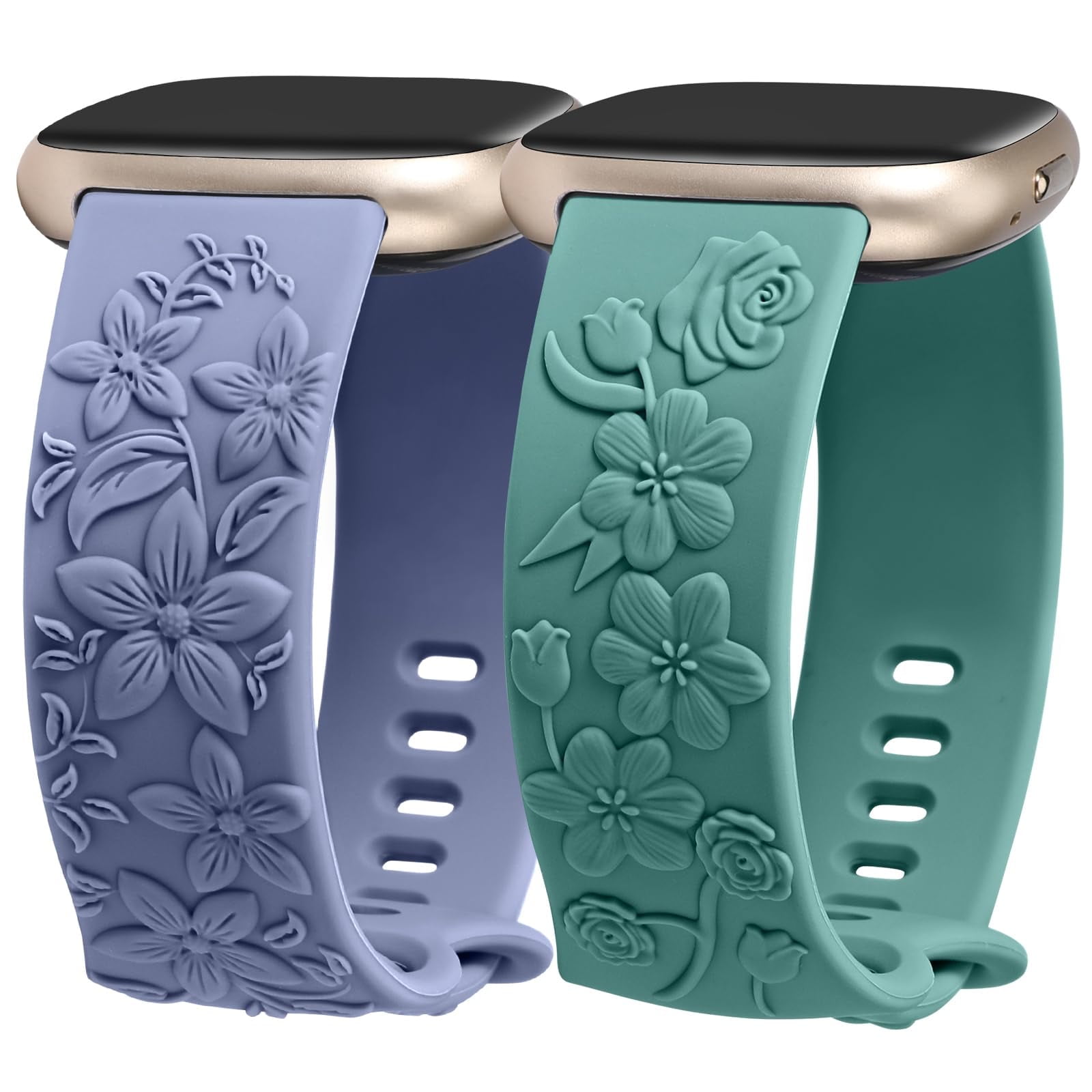 TOYOUTHS 2 Pack Floral Engraved Band Compatible with Fitbit Versa 4 ...