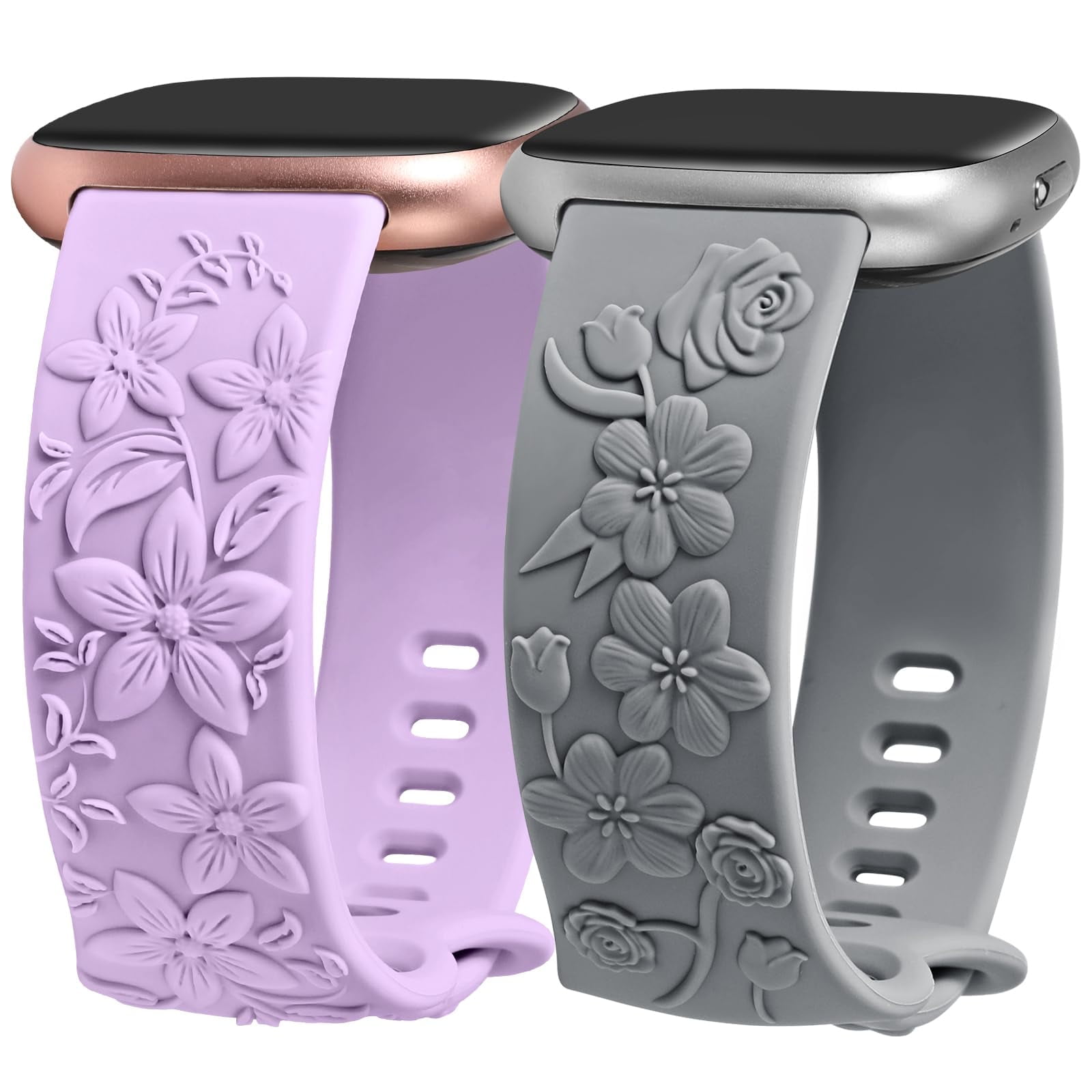 TOYOUTHS 2 Pack Floral Engraved Band Compatible with Fitbit Versa 4 ...
