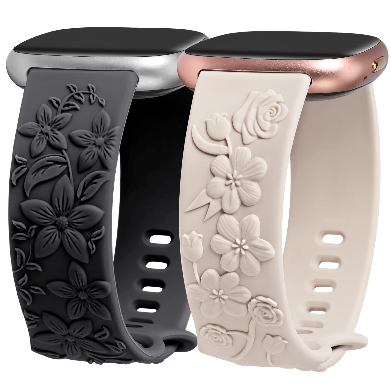 TOYOUTHS 2 Pack Floral Engraved Band Compatible with Fitbit Versa 4 ...
