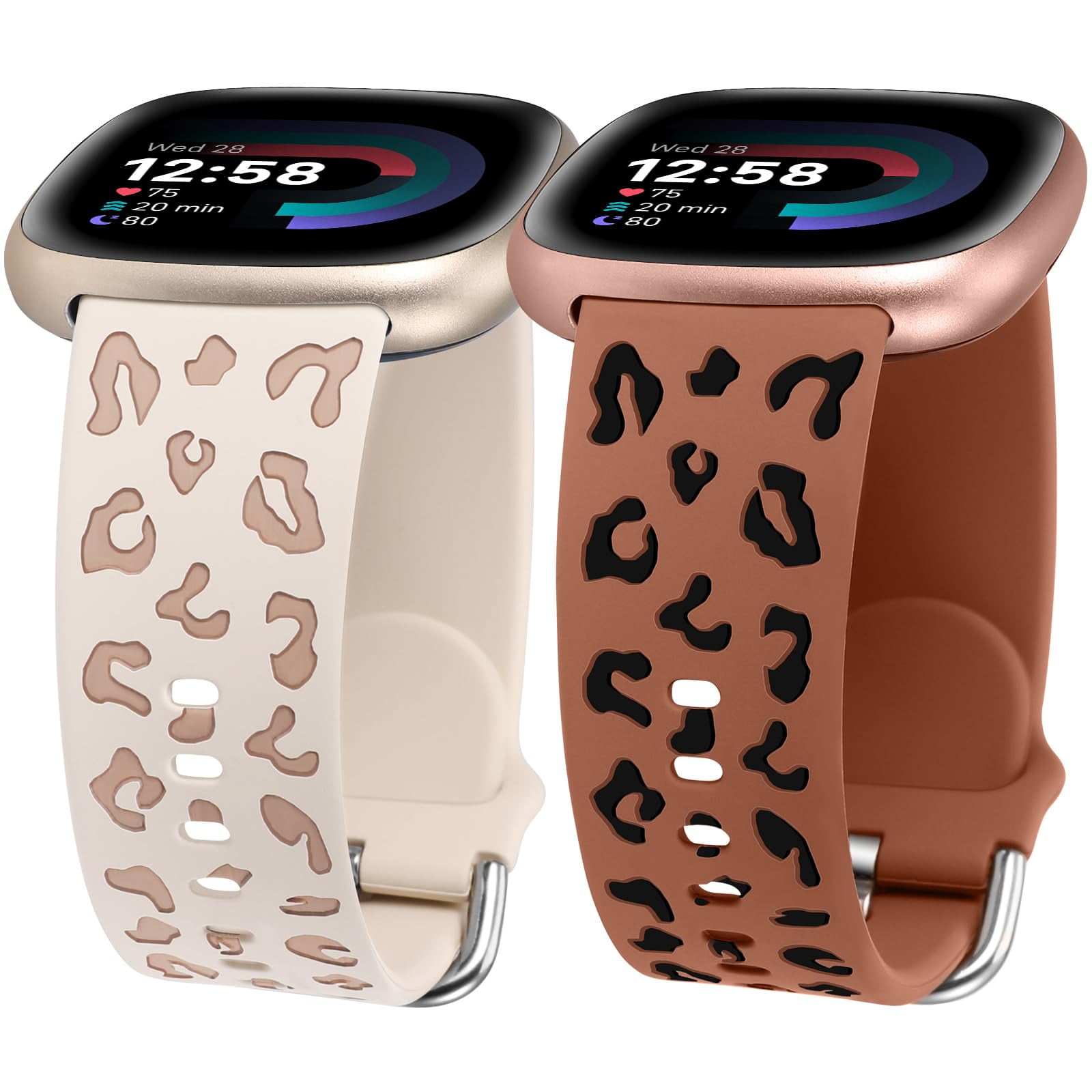 TOYOUTHS 2 Pack Leopard Engraved Band Compatible with Fitbit Versa 4 ...
