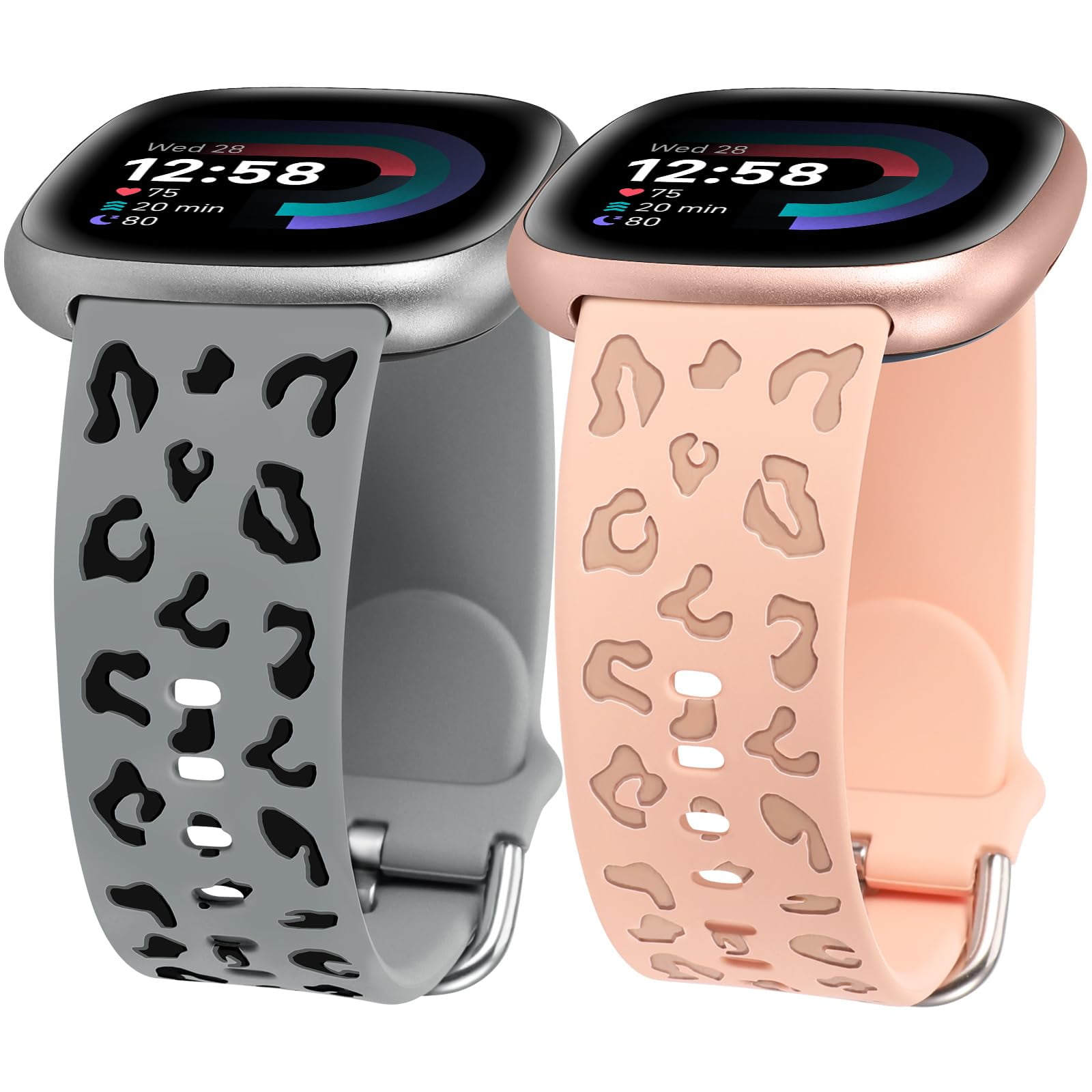 TOYOUTHS 2 Pack Leopard Engraved Band Compatible with Fitbit Versa 4 ...