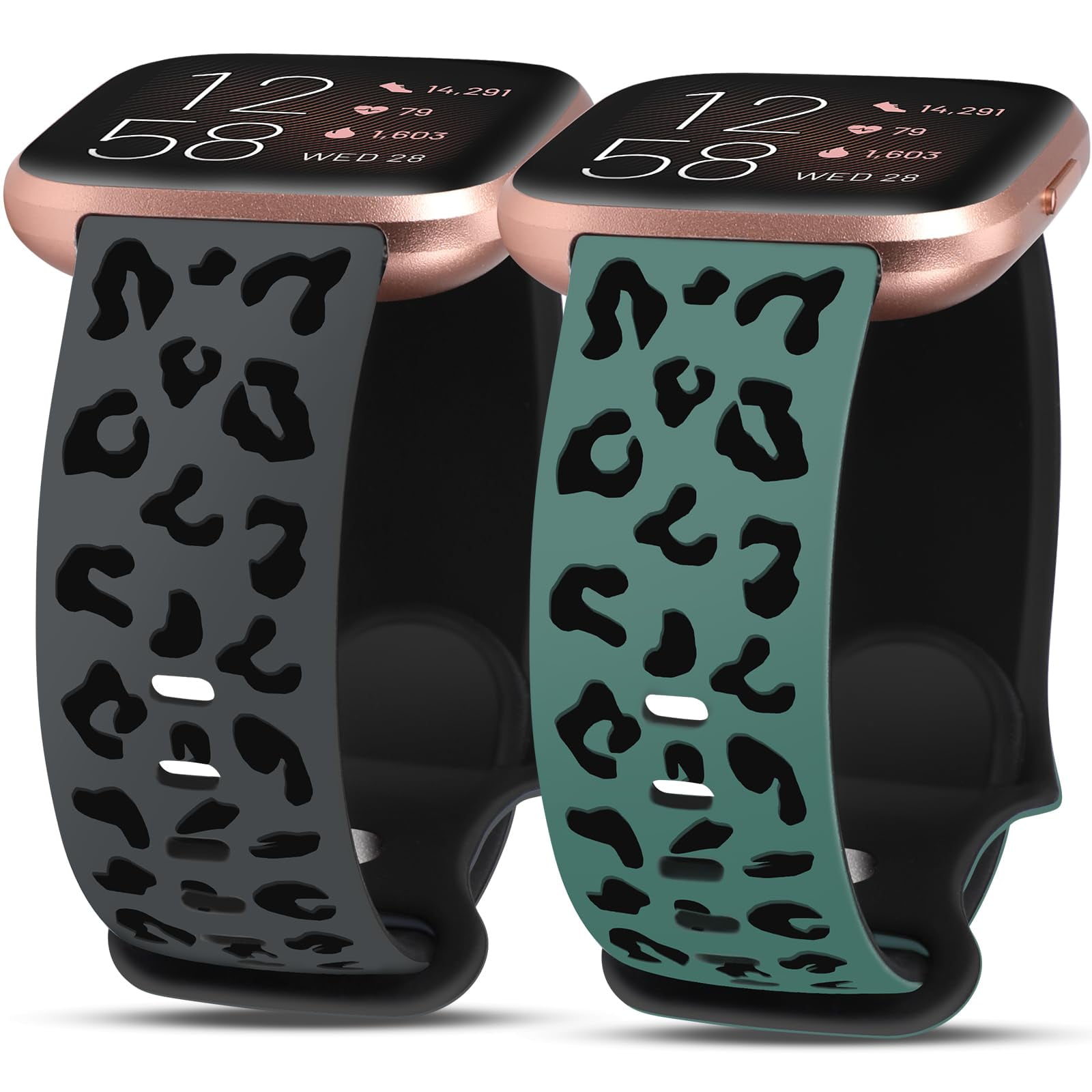 TOYOUTHS 2 Packs Leopard Engraved Band Compatible with Fitbit Versa 2 ...