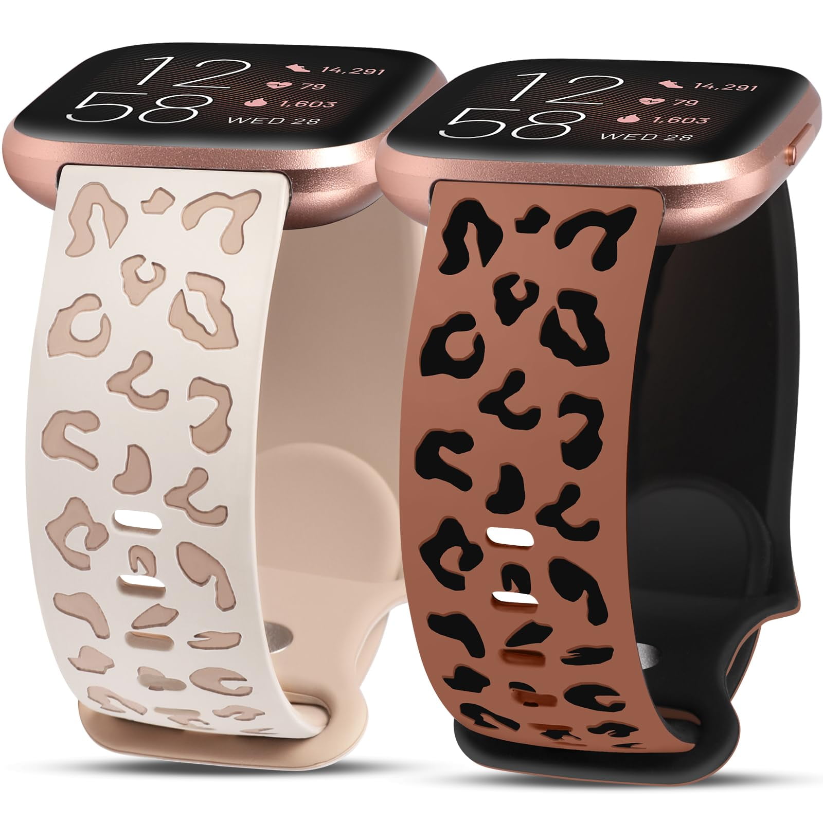 TOYOUTHS 2 Packs Leopard Engraved Band Compatible with Fitbit Versa 2 ...