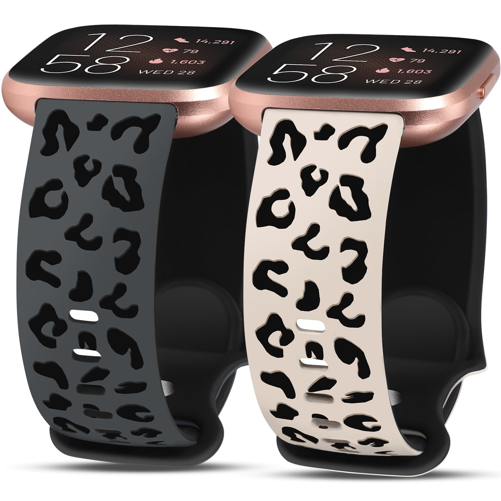 TOYOUTHS 2 Packs Leopard Engraved Band Compatible with Fitbit Versa 2 ...