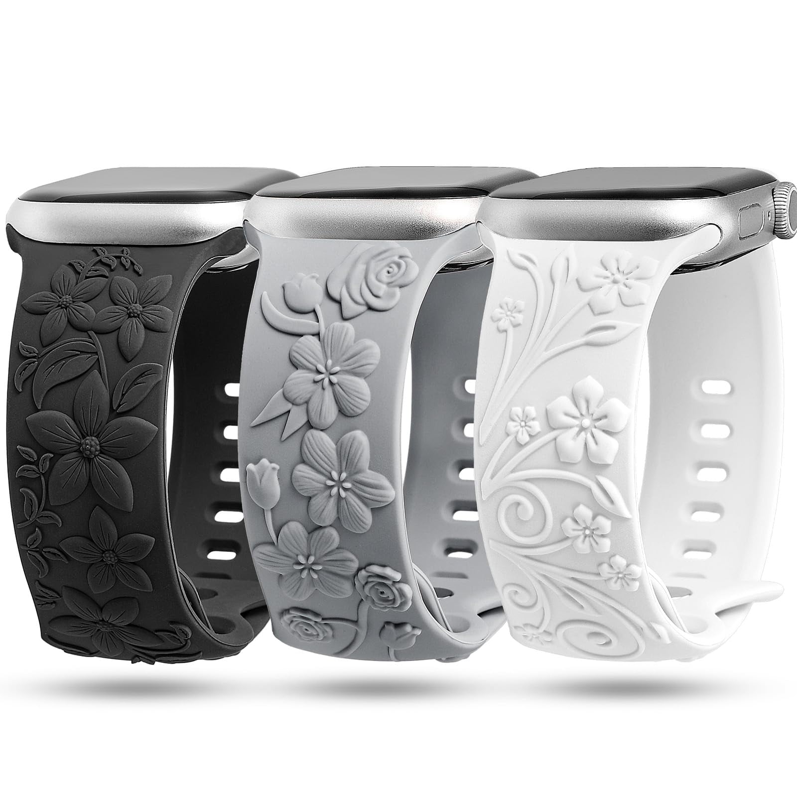 TOYOUTHS 3 Pack Floral Embossed Bands Compatible with Apple Watch Band ...
