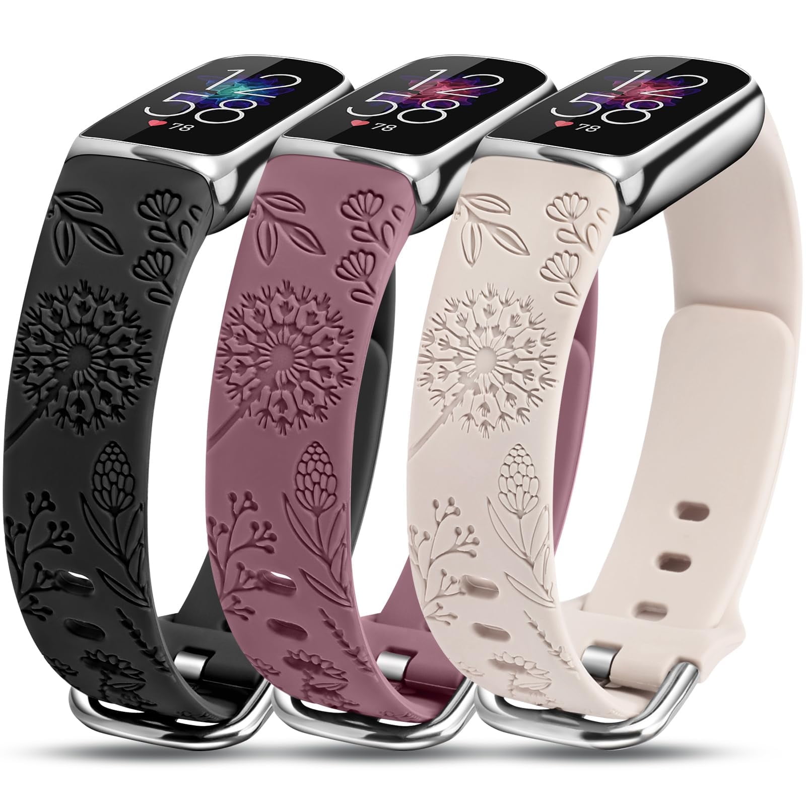 TOYOUTHS 3 Packs Engraved Band Compatible with Fitbit Luxe Bands for ...