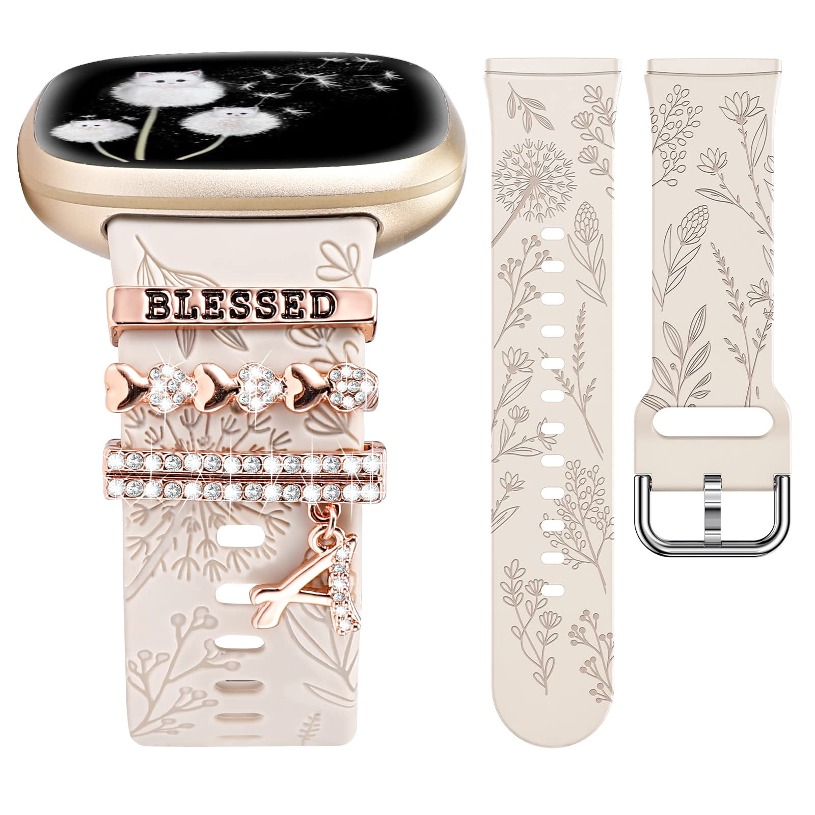 TOYOUTHS Decorative Ring Loop Compatible with Fitbit Versa 4/Versa 3 ...