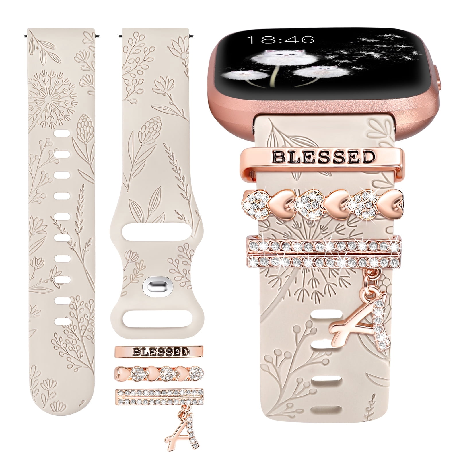TOYOUTHS Floral Engraved Band with Charms Compatible with Fitbit Versa ...