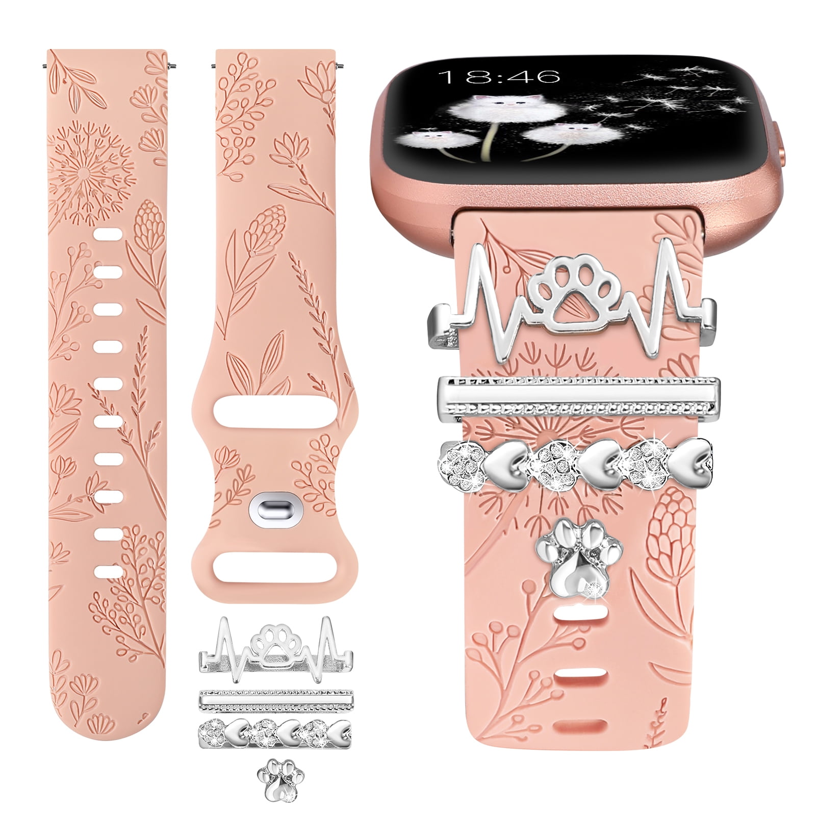 TOYOUTHS Floral Engraved Band with Charms Compatible with Fitbit Versa ...