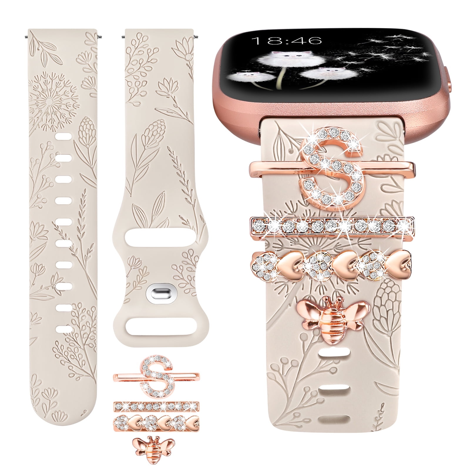 TOYOUTHS Floral Engraved Band with Charms Compatible with Fitbit Versa ...