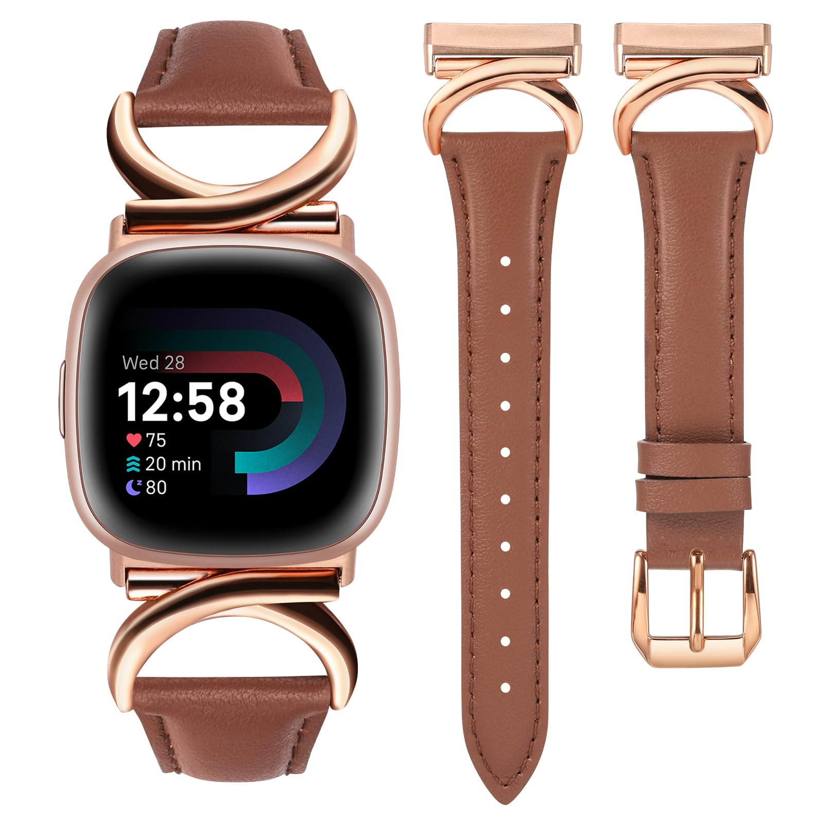 TOYOUTHS Leather Bands Compatible with Fitbit Versa 4/Versa 3/Fitbit ...