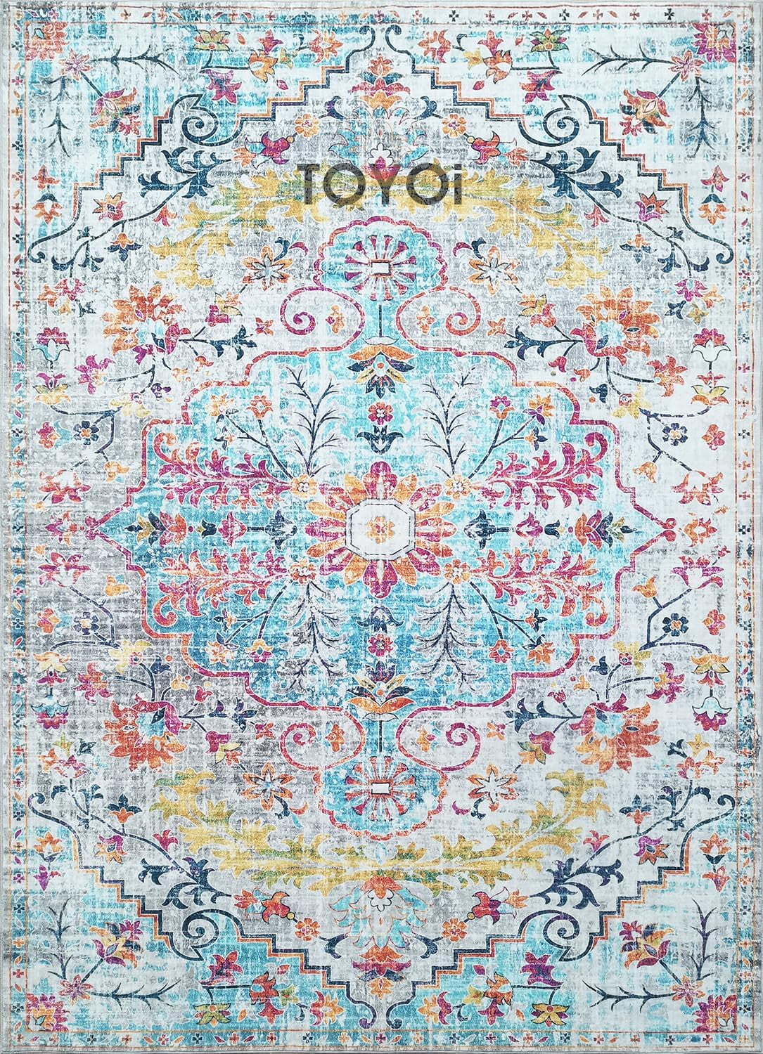TOYOi Machine Washable Area Rugs,Stain Resistant Rug, Durable Polyester ...
