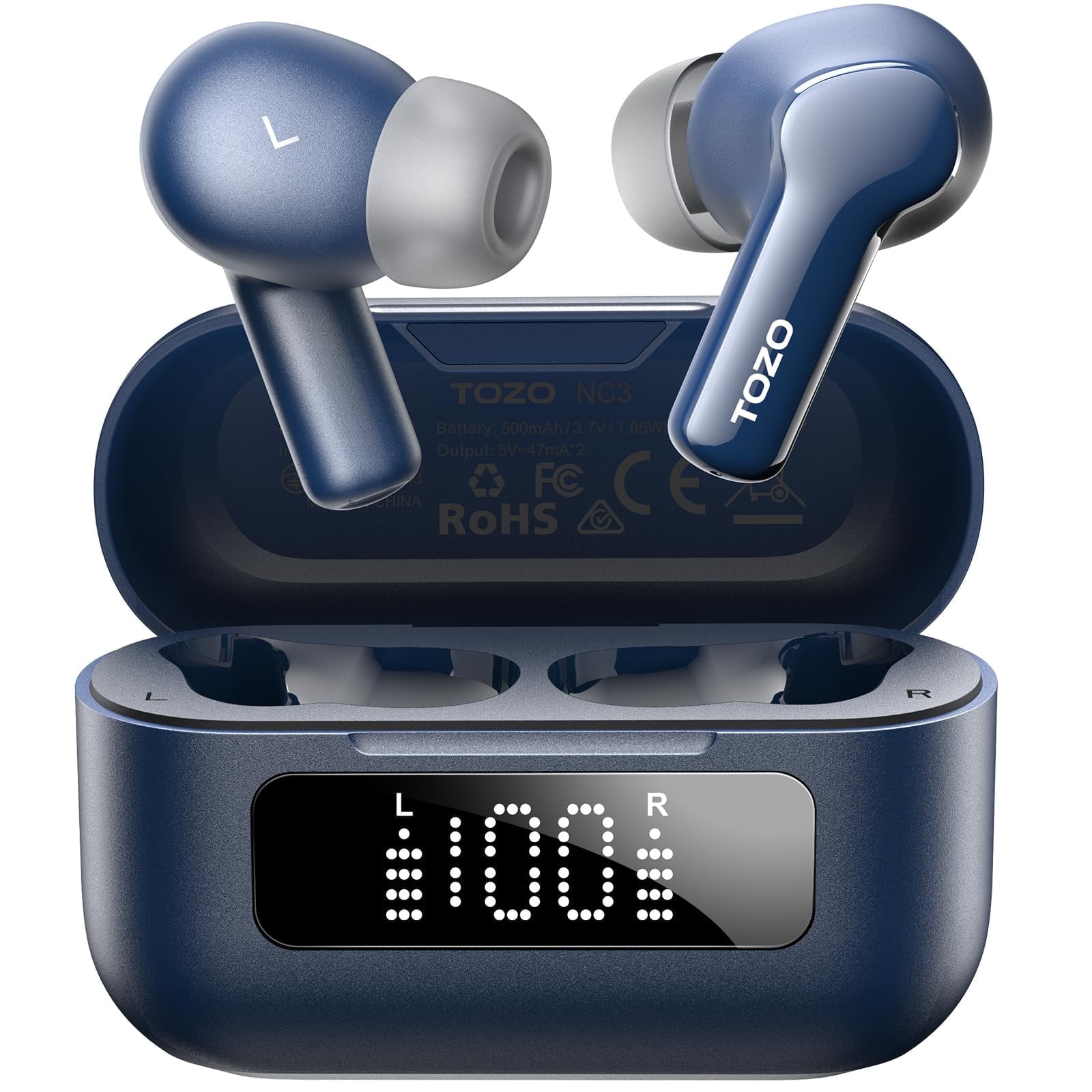 TOZO Hybrid Active Noise Cancelling Wireless Earbuds with 6 Mics AI Clear Call Ear Buds 55H Play ...