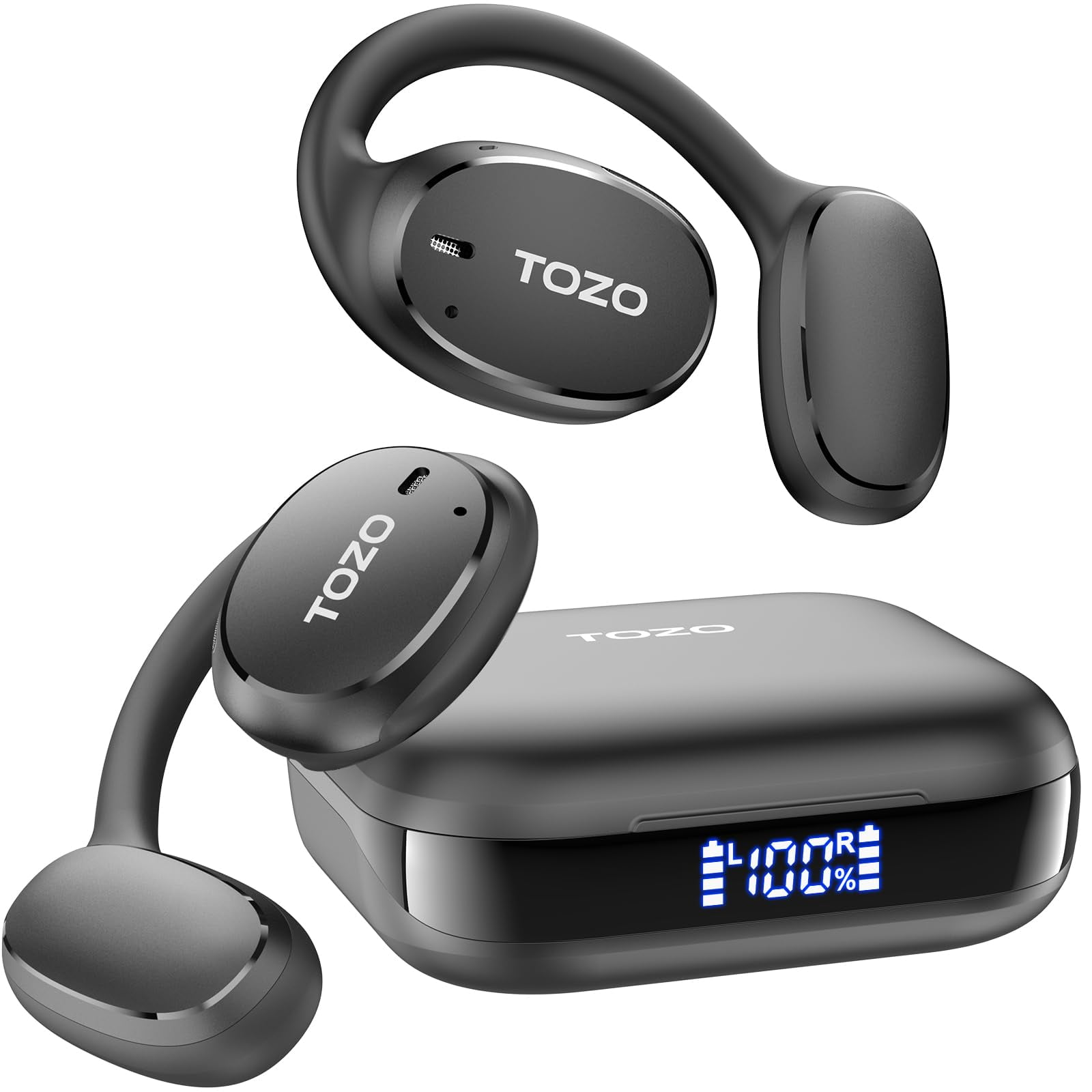 TOZO OpenEgo True Wireless Open Ear Headphone, 5.3 Bluetooth Sport Earbuds with Earhooks for 80H ...