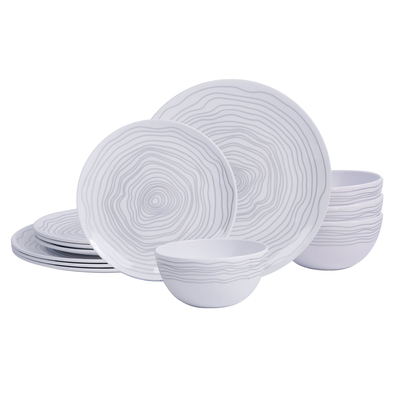 TP 12-Piece Dinnerware Set, Melamine Dishes Set with Bowls and Plates ...