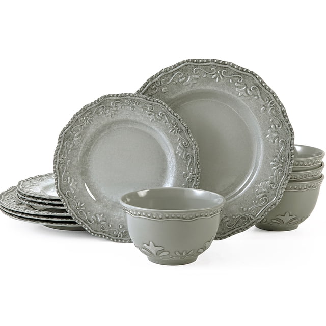 TP 12-Piece Dinnerware Set, Melamine Dishes Set with Bowls and Plates ...