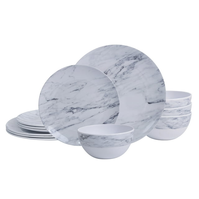 TP 12-Piece Dinnerware Set, Melamine Dishes Set with Bowls and Plates ...