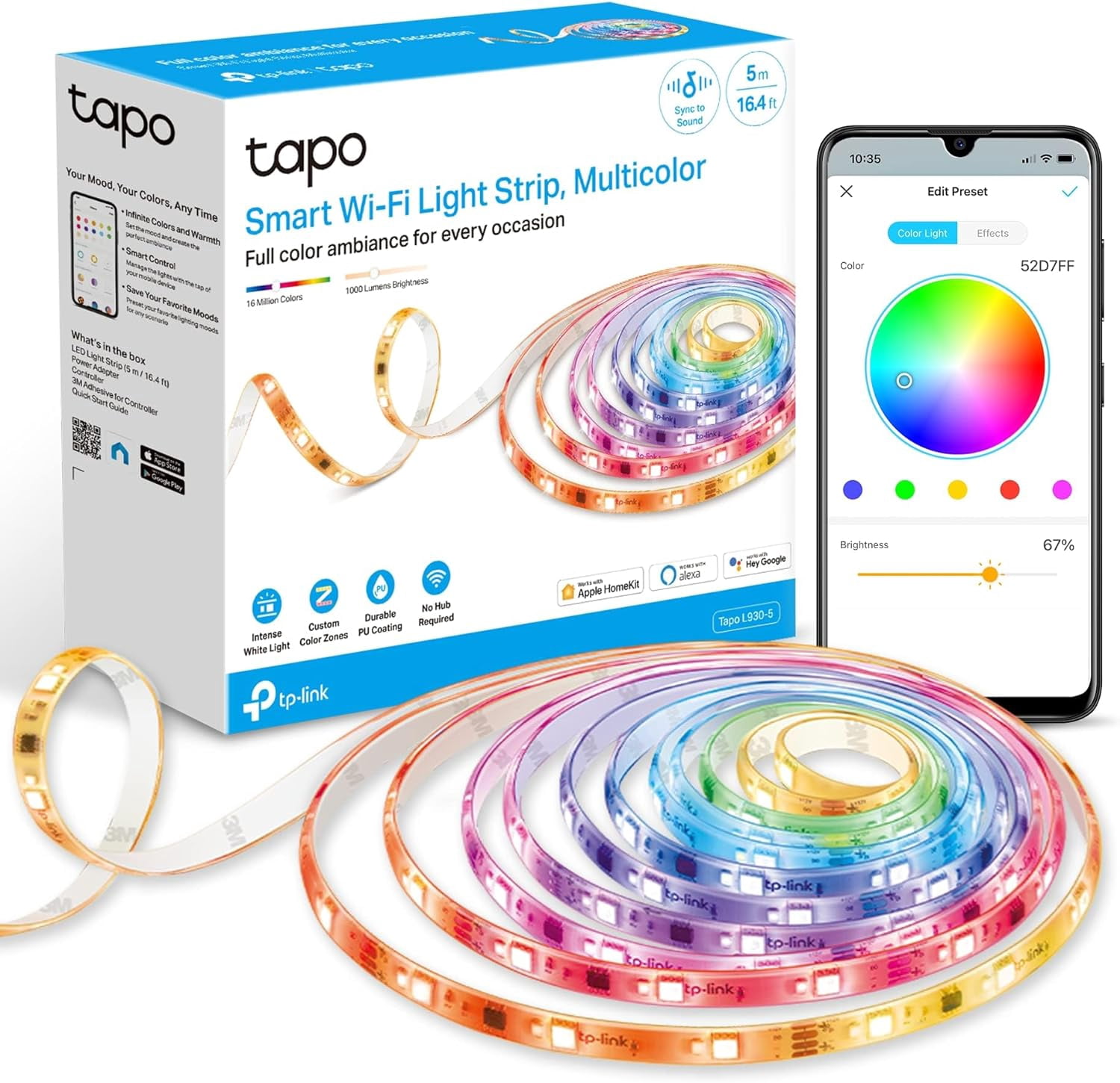 TP-Link RGBWIC Smart LED Light Strip 16.4Ft, 1000 Lumens, 16M Dimmable ...