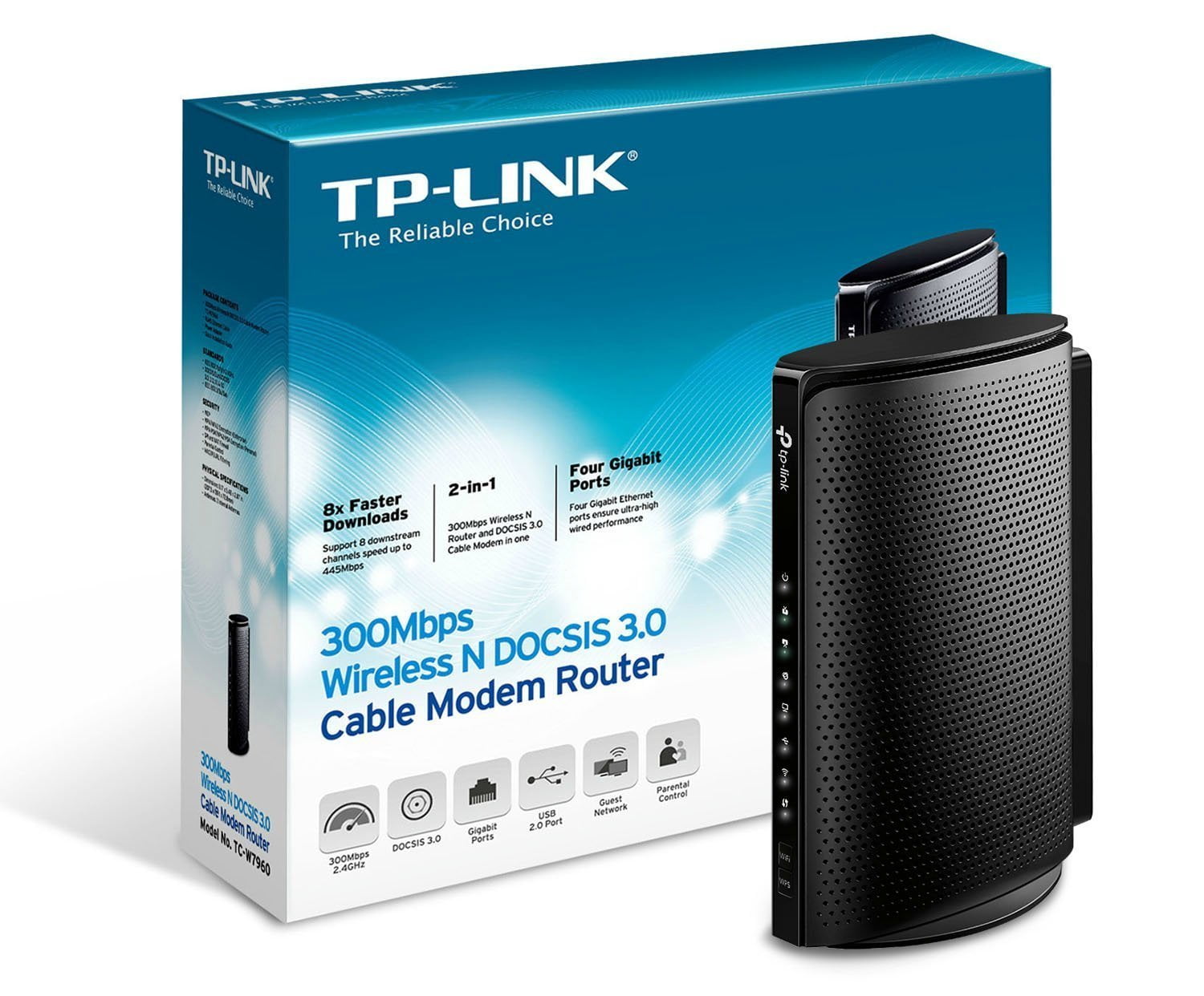 TP-Link TC-W7960 DOCSIS3.0 300Mbps Wireless WiFi Cable Modem Router for ...