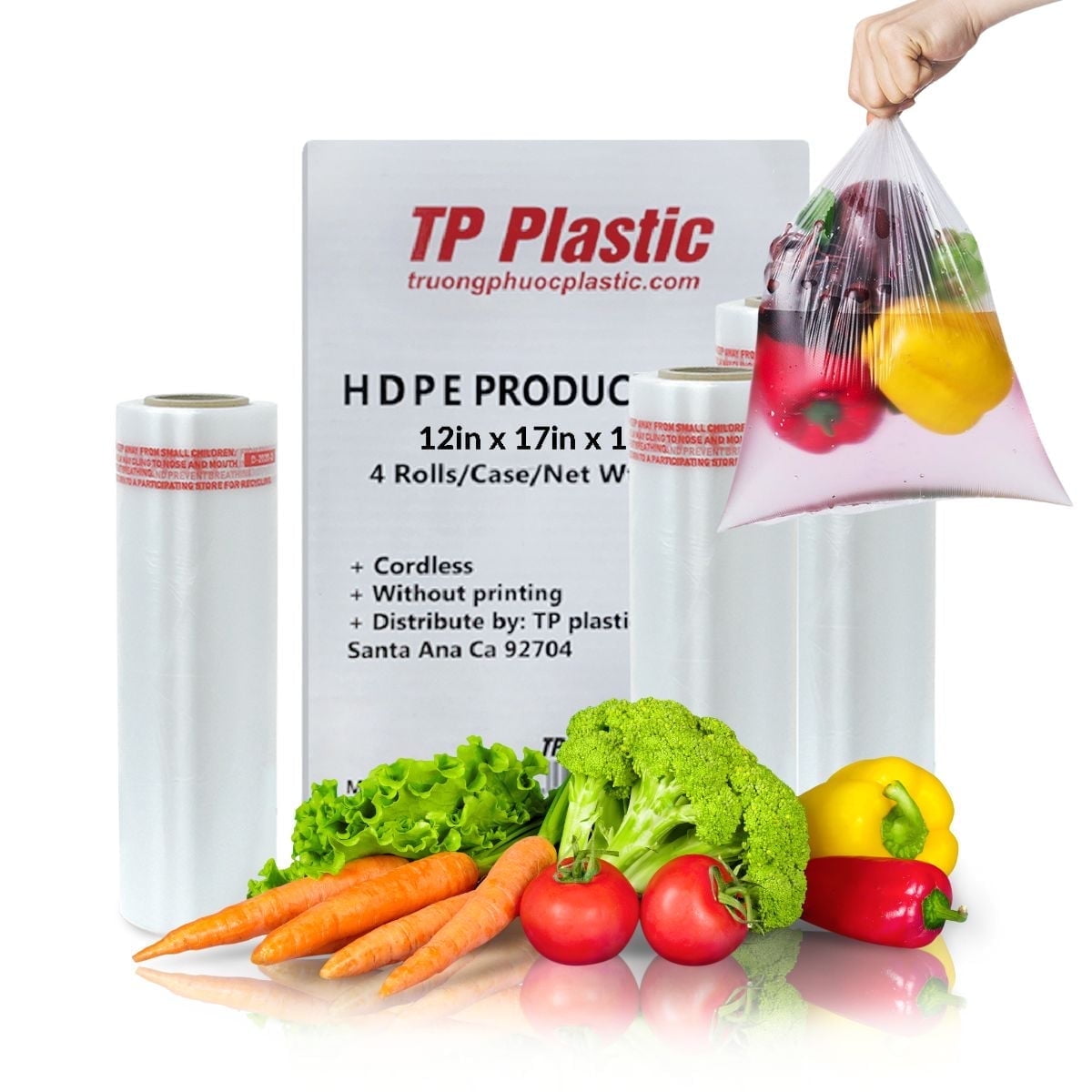 TP Plastic Clear Produce Bags on Roll, 4 Rolls – 12" x 17", 394 Bags per Roll, Food Safe for ...