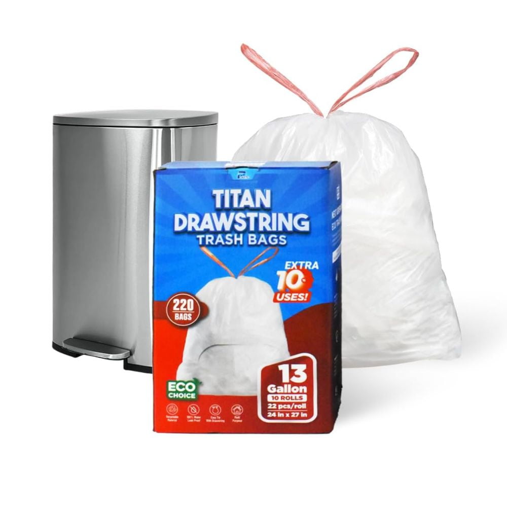 TP Plastic 13 Gallon Drawstring Tall Kitchen Trash Bags, Heavy Duty ...