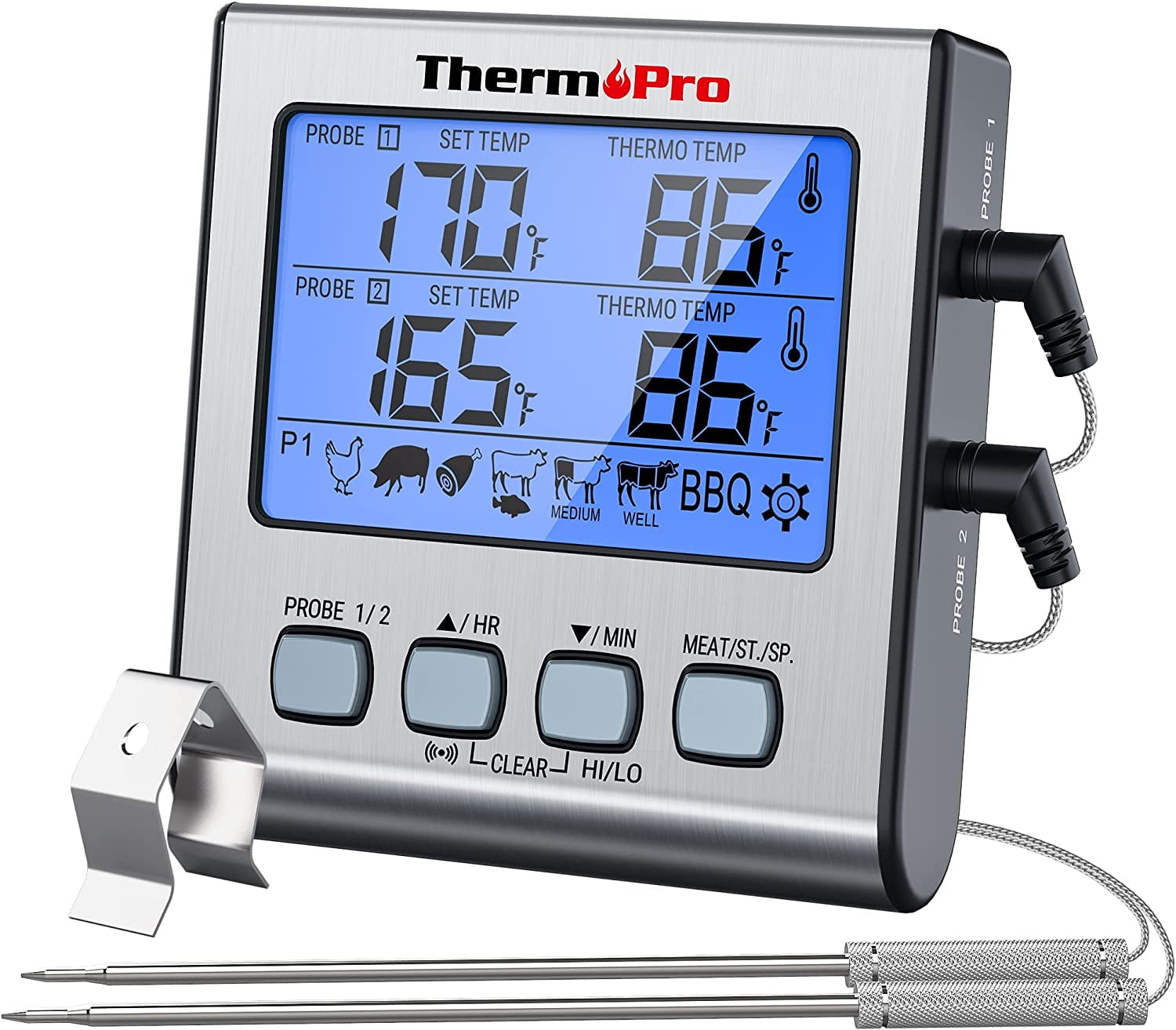 TP17 Dual Probe Digital Cooking Meat Thermometer Large LCD Backlight ...