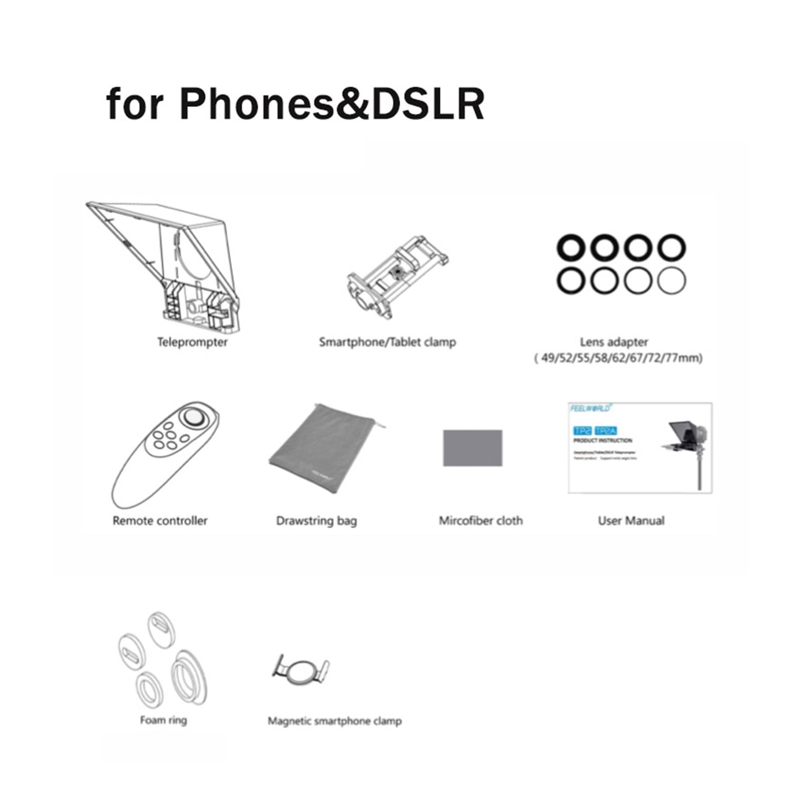 TP2 Portable Teleprompter For DSLR Camera Control Phone Recording Mini ...