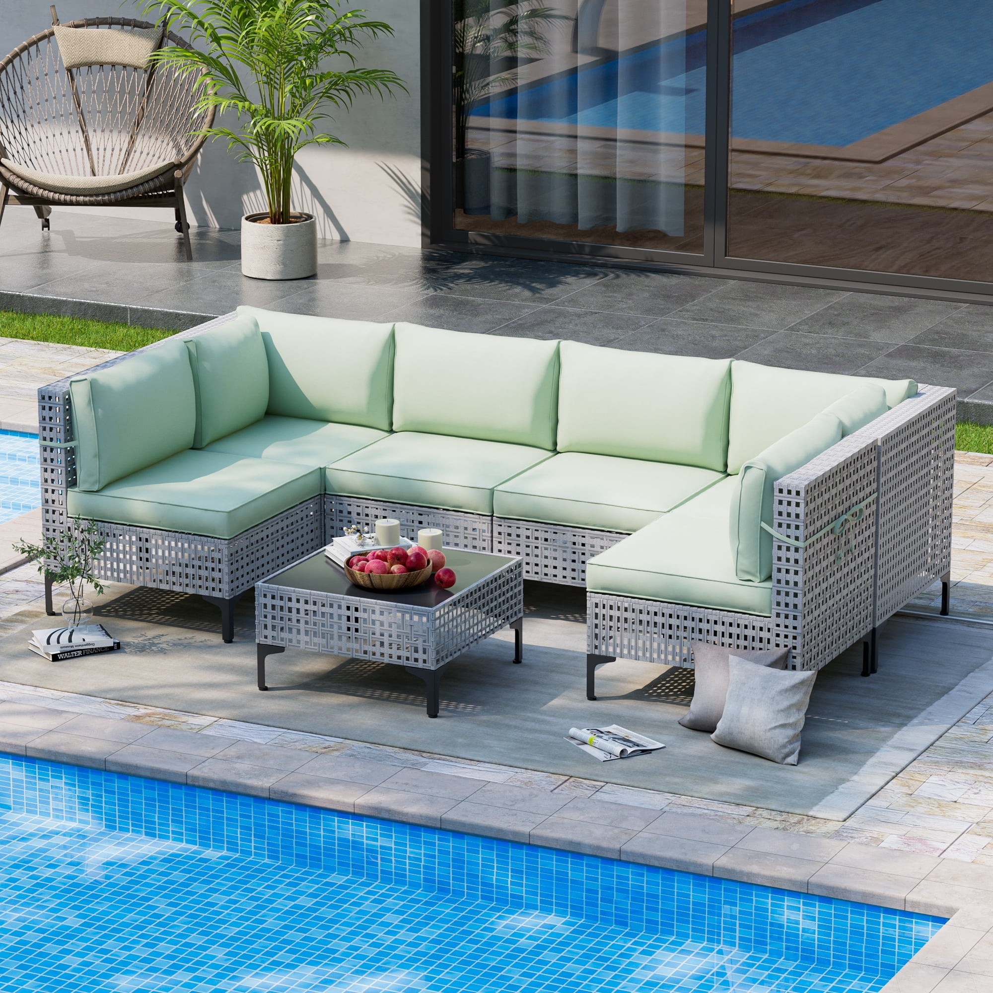 TPHORK 7 Piece Outdoor Patio Furniture Set, Wicker Patio Conversation ...