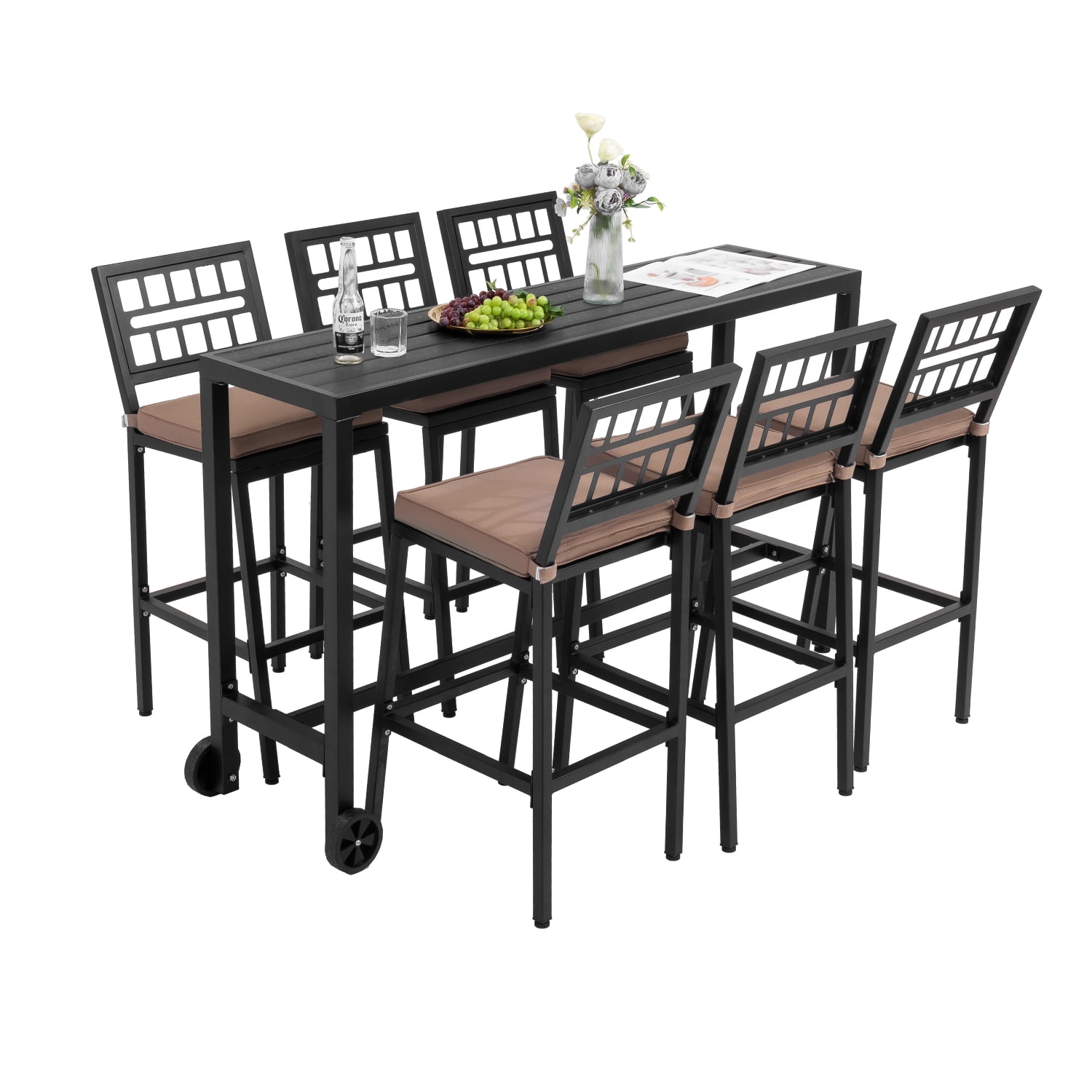 TPHORK 7 Piece Patio Bar Dining Set,Outdoor 63" Durable Bar Height ...