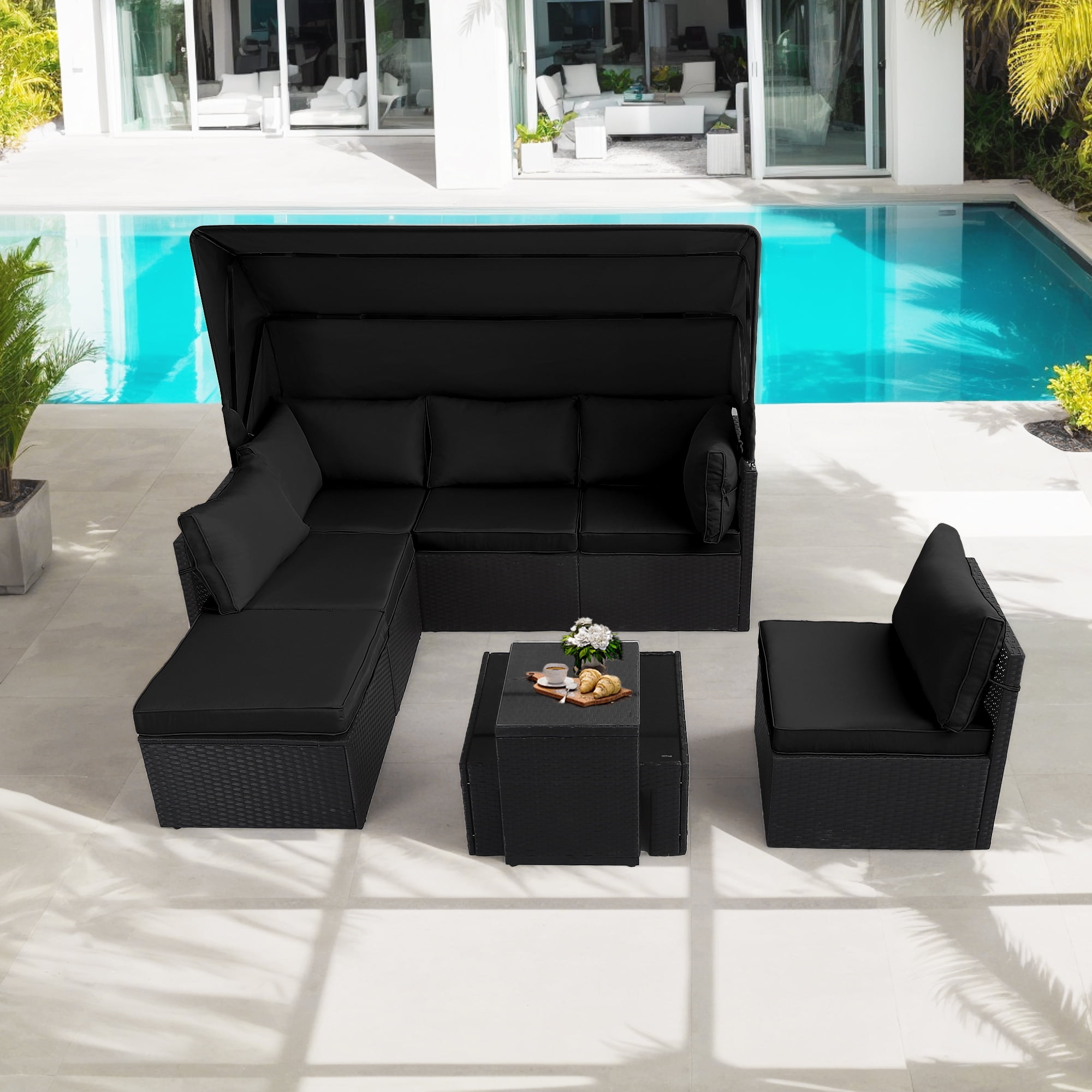 TPHORK 8 Pieces Patio Furniture Sets, Rattan Daybed with Retractable ...